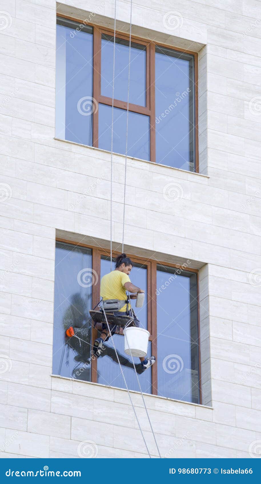 One Window Washer Hanging on Rope Editorial Stock Photo - Image of ...