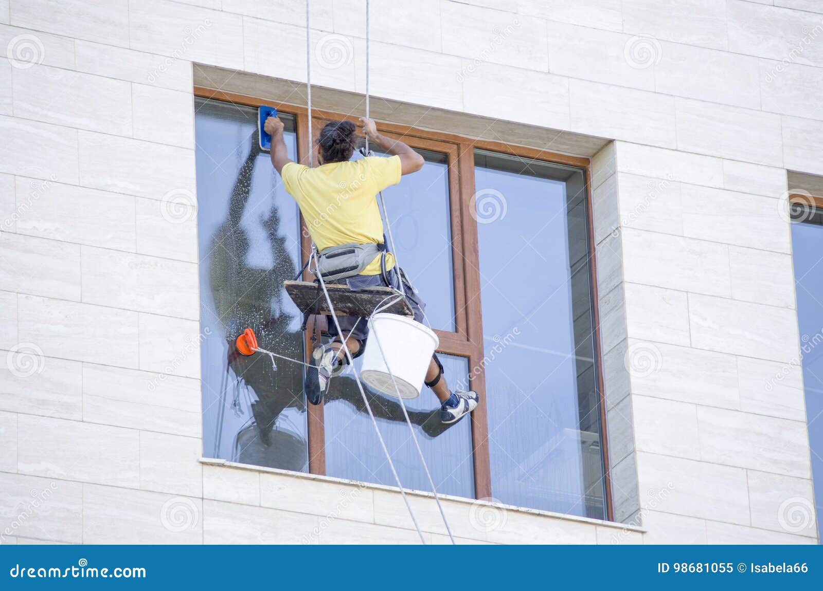 One Window Washer Hanging on Rope Editorial Image - Image of ...