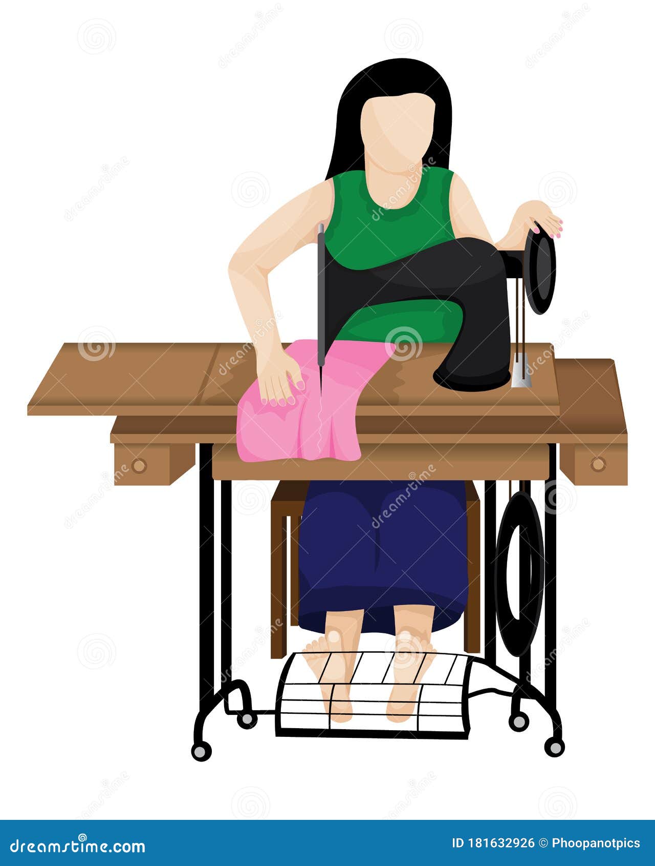 One Woman Work with Sewing Machine Stock Vector - Illustration of ...