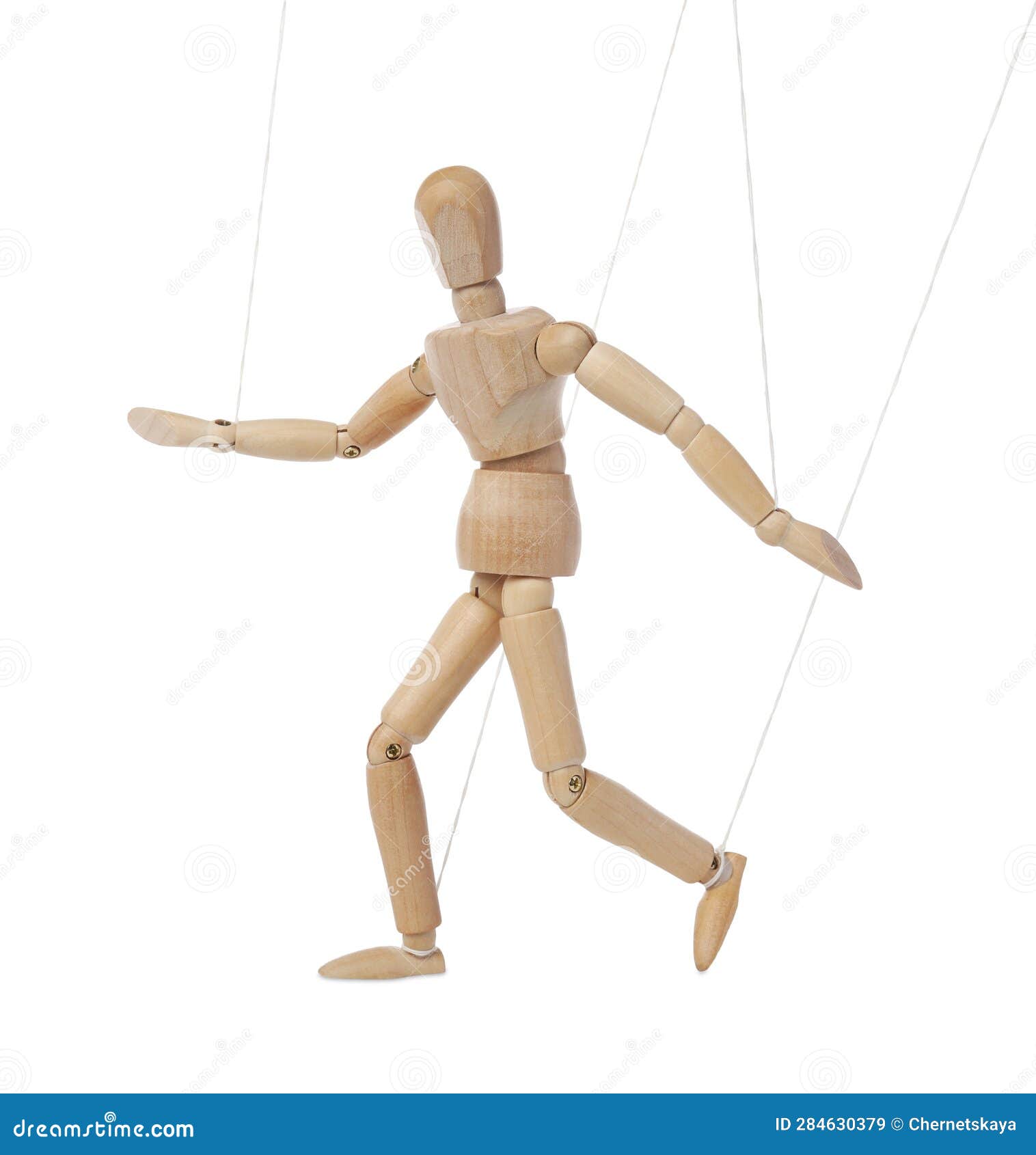 One Wooden Puppet with Strings on White Background Stock Image - Image ...
