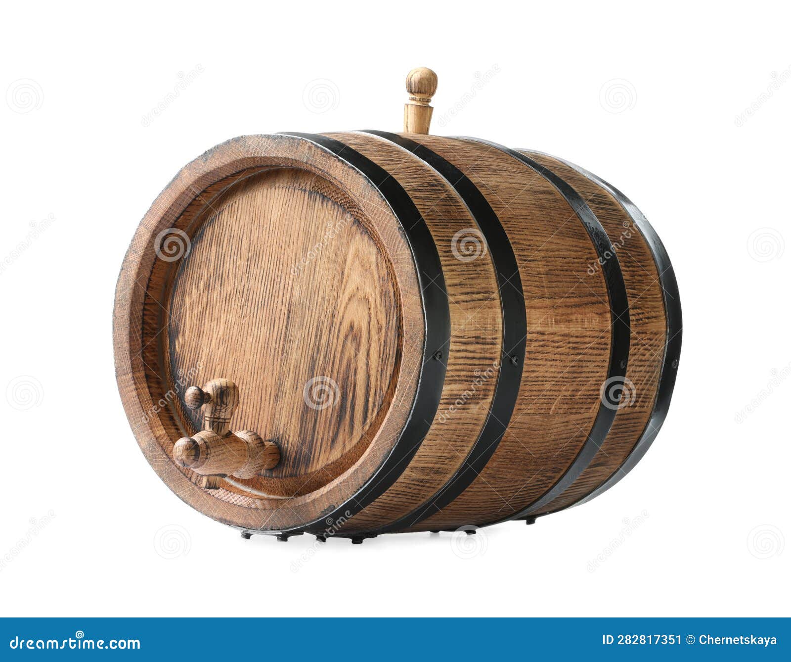 One Wooden with Tap Barrel Isolated on White Stock Image - Image of ...