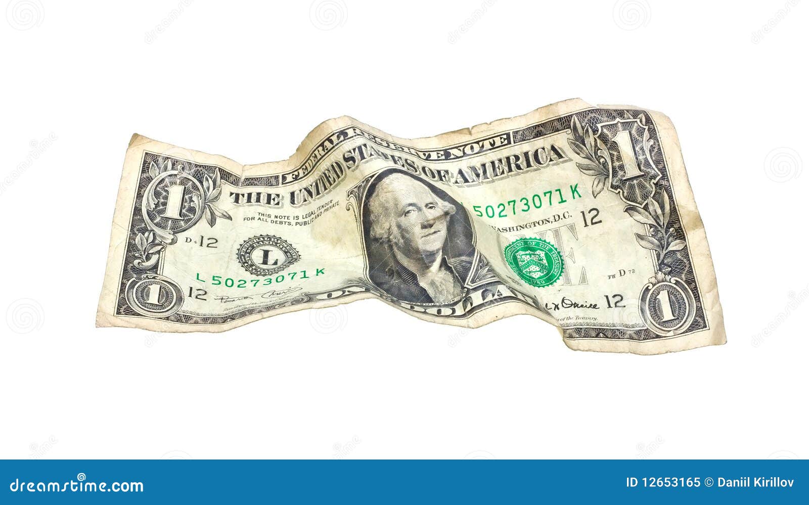 One Wrinkled Dollar Isolated on White Stock Image - Image of paper ...