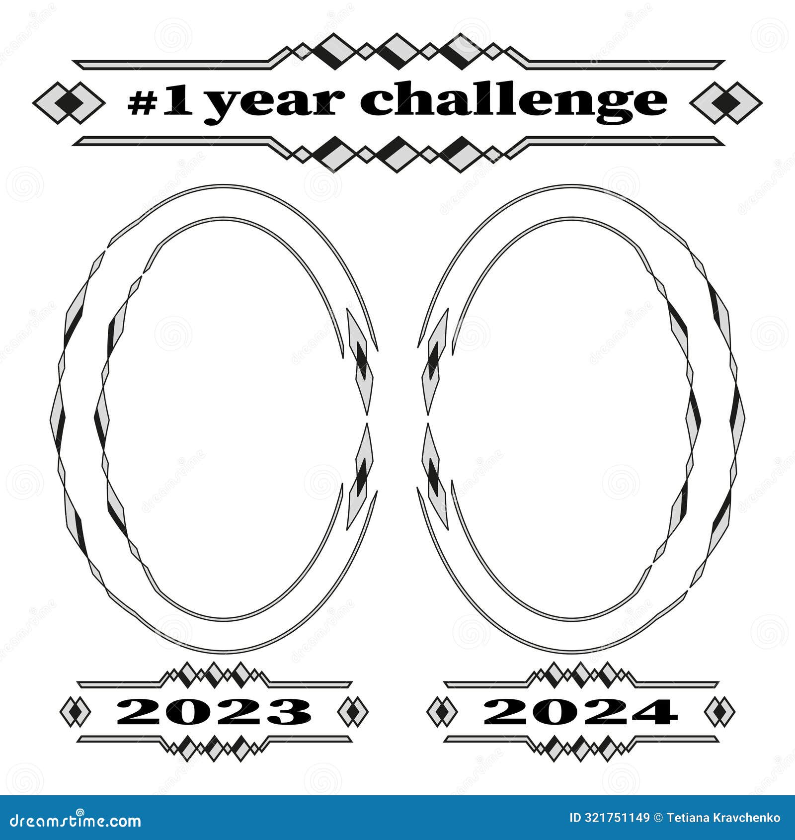 One Year Challenge. Decorative Frames. 2023 and 2024. Black and White ...