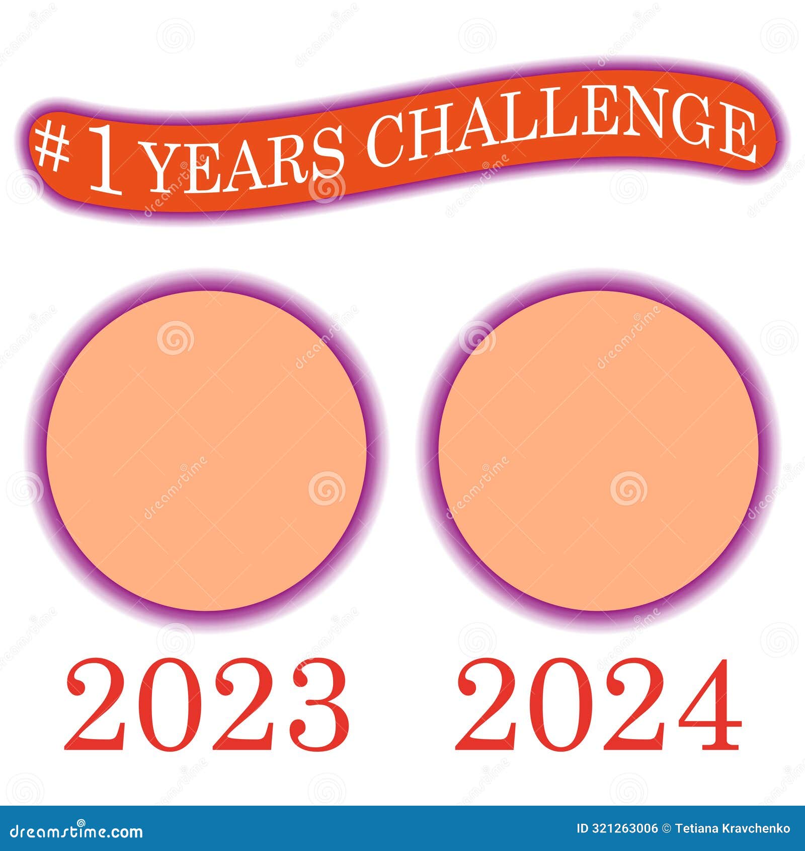 One Year Challenge. Red Text Banner. Circle Frame Template. Vector ...