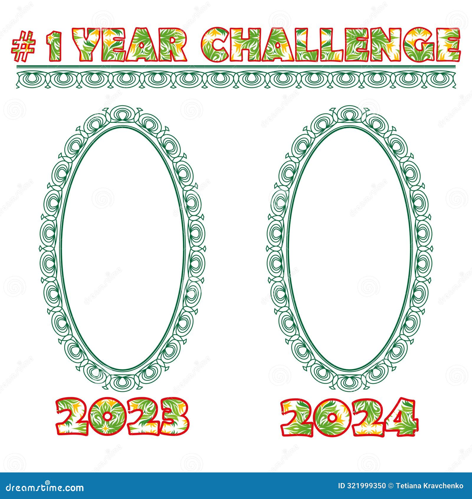One Year Challenge Template. Decorative Frame Design. Vector Art Stock ...