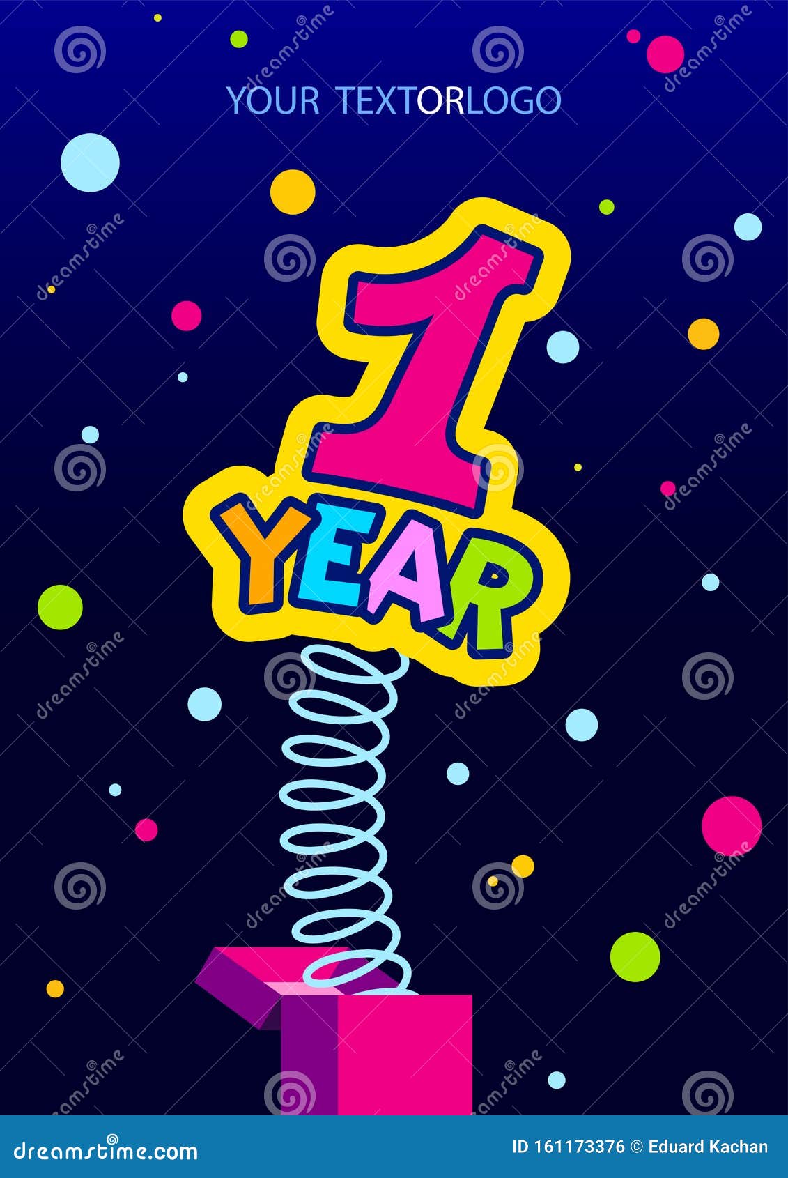 One Year Congratulation with a Spring Box. Stock Vector - Illustration ...