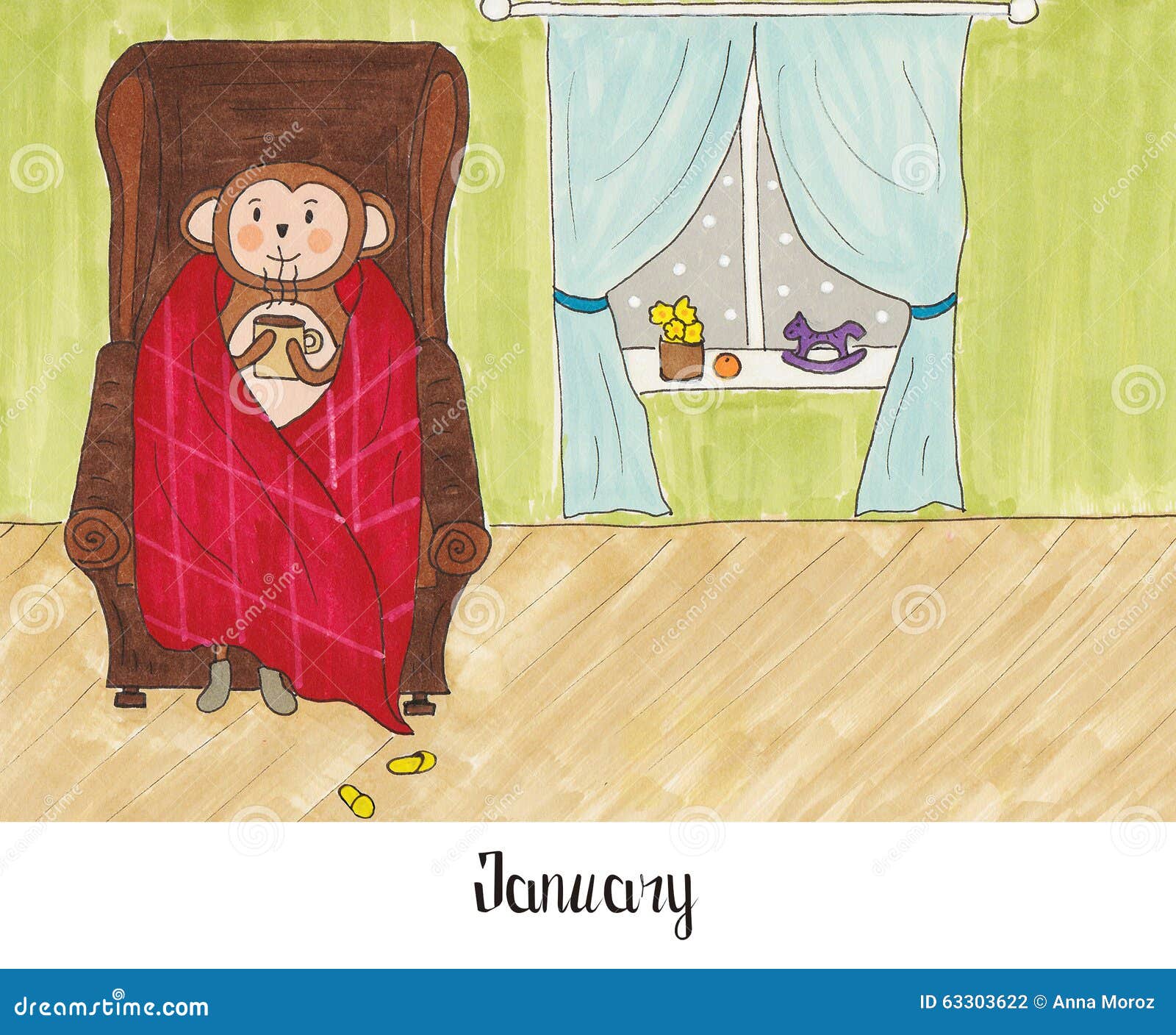 One Year in the Life of a Monkey Lulu Stock Illustration - Illustration ...