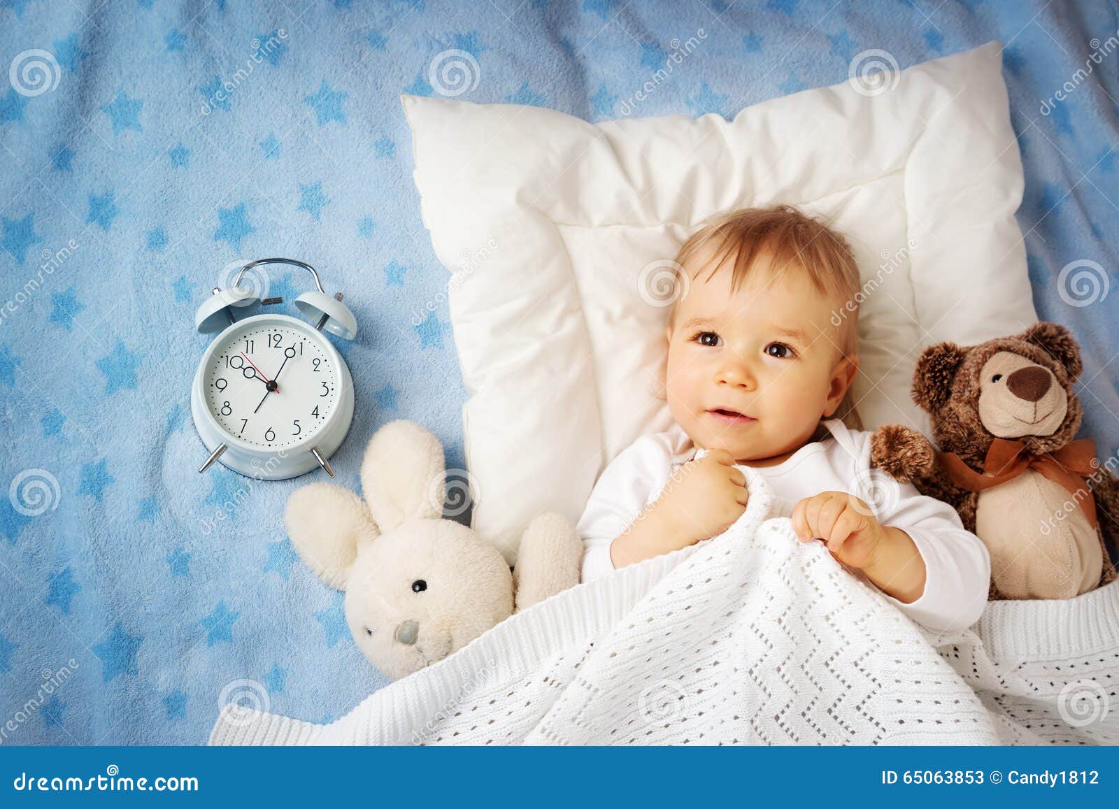One Year Old Baby with Alarm Clock Stock Image - Image of child ...