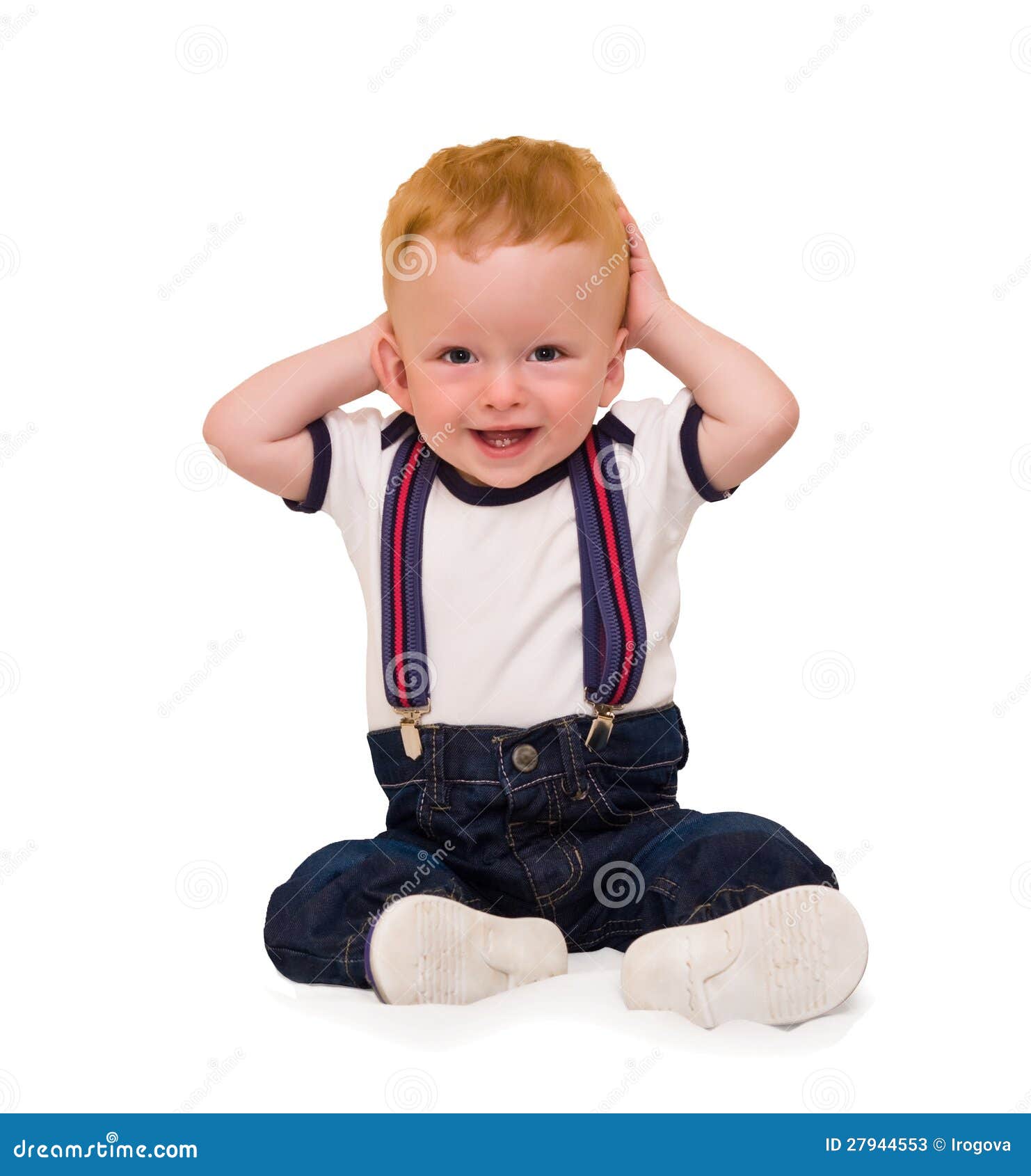 The One-year-old Kid Sitting Stock Image - Image of jeans, caucasian ...