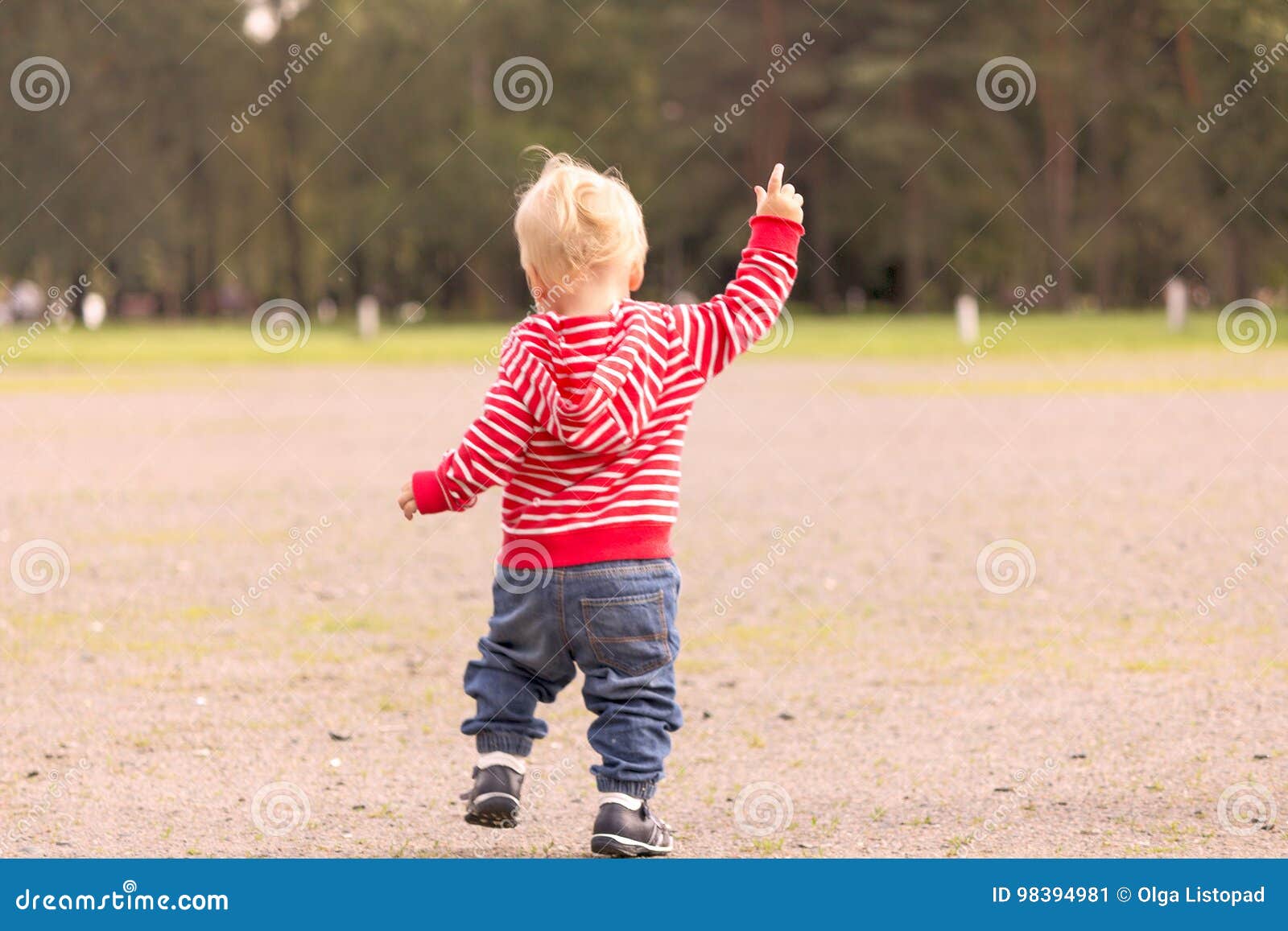 One Year Toddler Running in the Autumn Park. Back View Stock Image ...