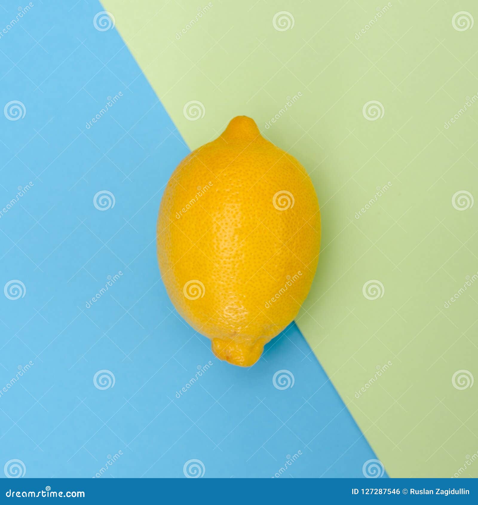 One Yellow Lemon on Green-blue Background Stock Photo - Image of food ...
