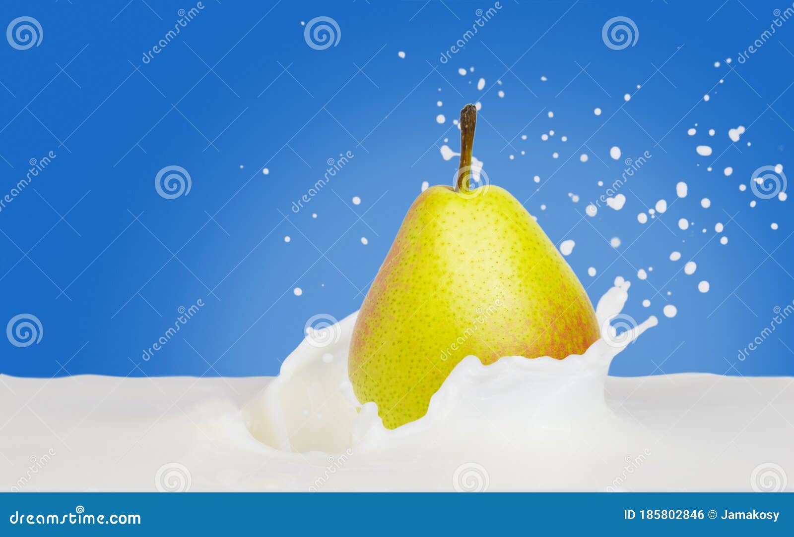 One Yellow Pear Falling into Splashing of Milk Stock Photo - Image of ...