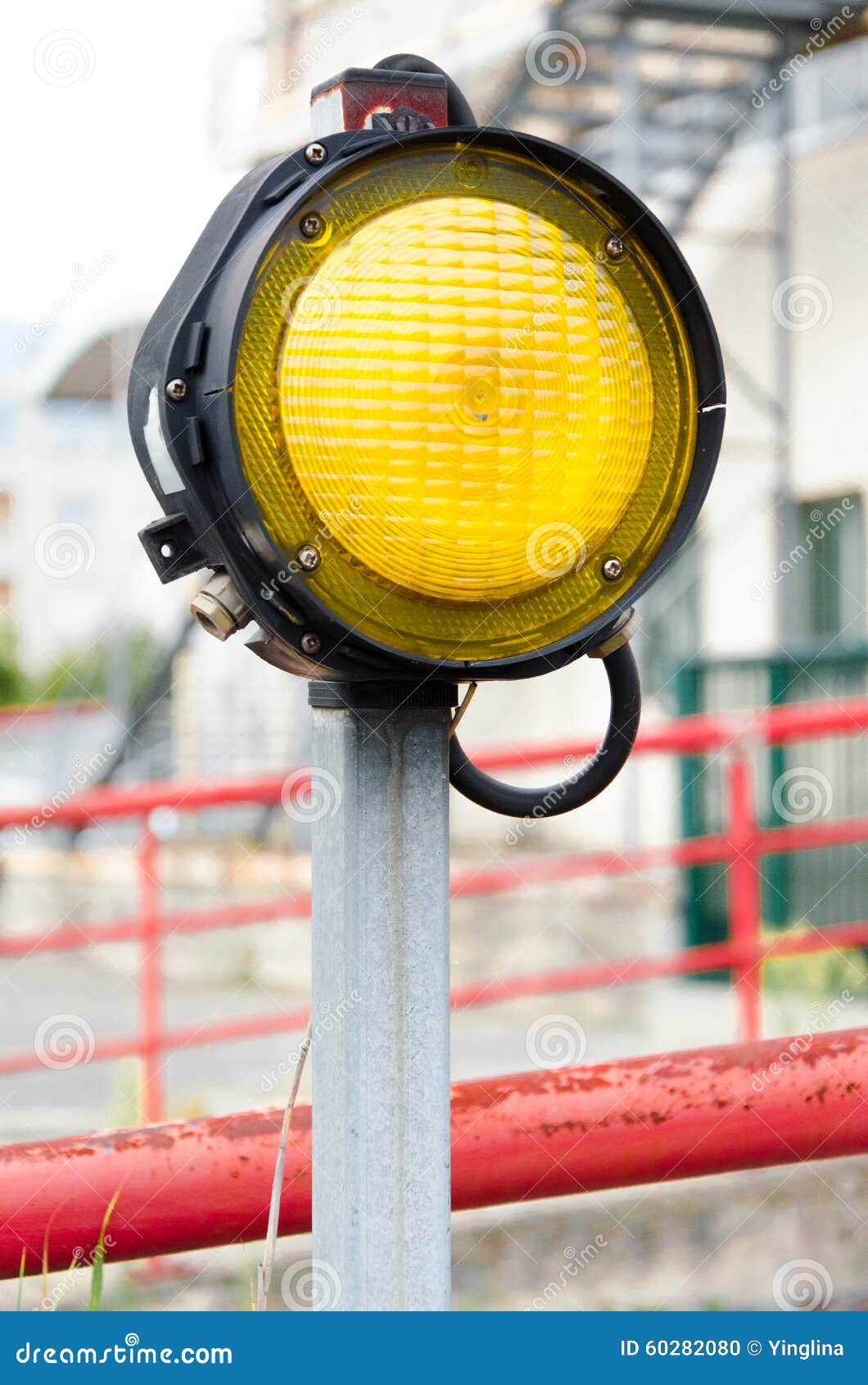One Yellow Signal Light With Red Barrier Gate Stock Photo - Image of ...