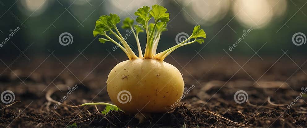One Yellow Turnip with Long Root Cut Out. Stock Image - Image of blue ...