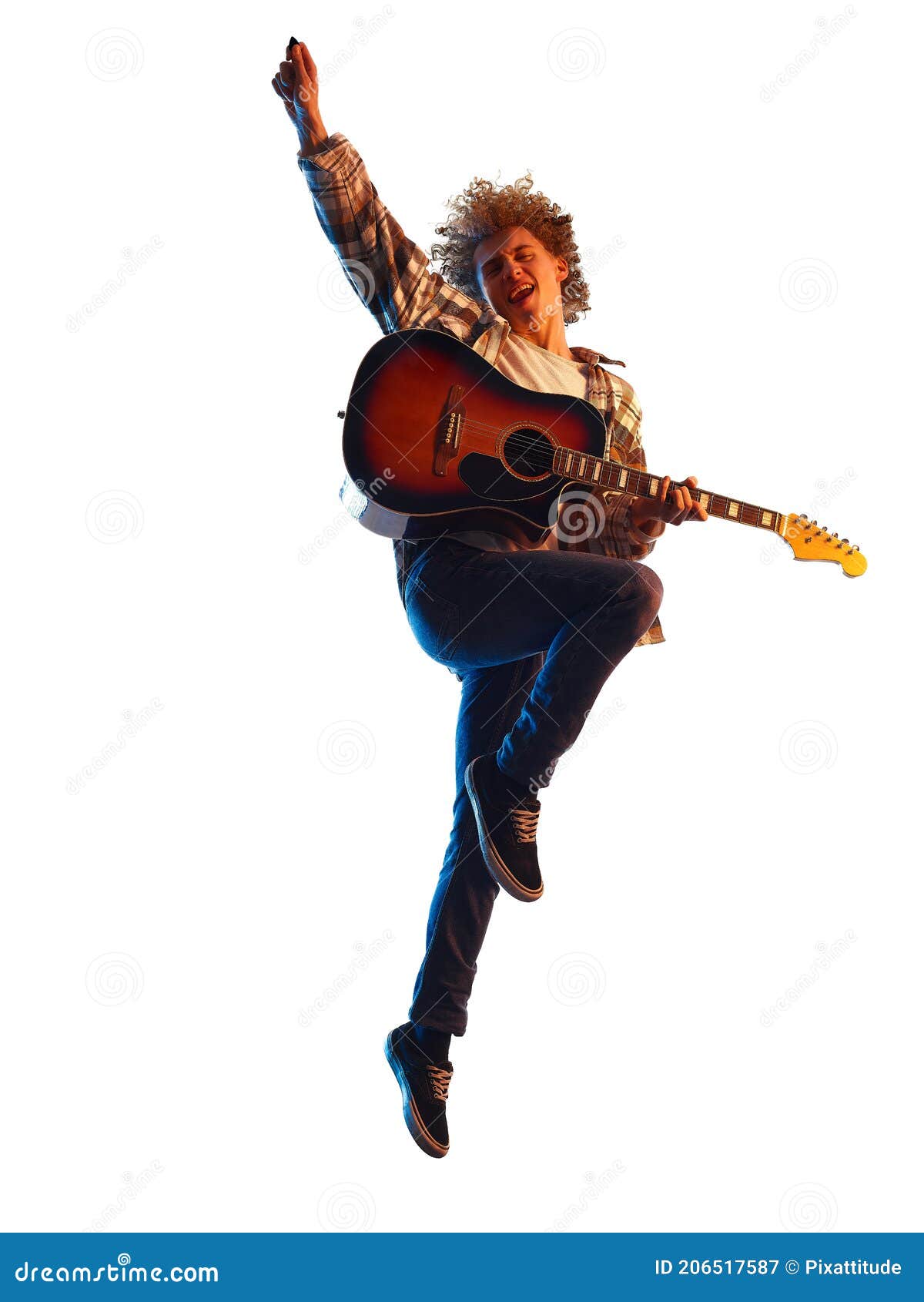 Young Man Guitar Player Shadow Silhouette Isolated White Background ...