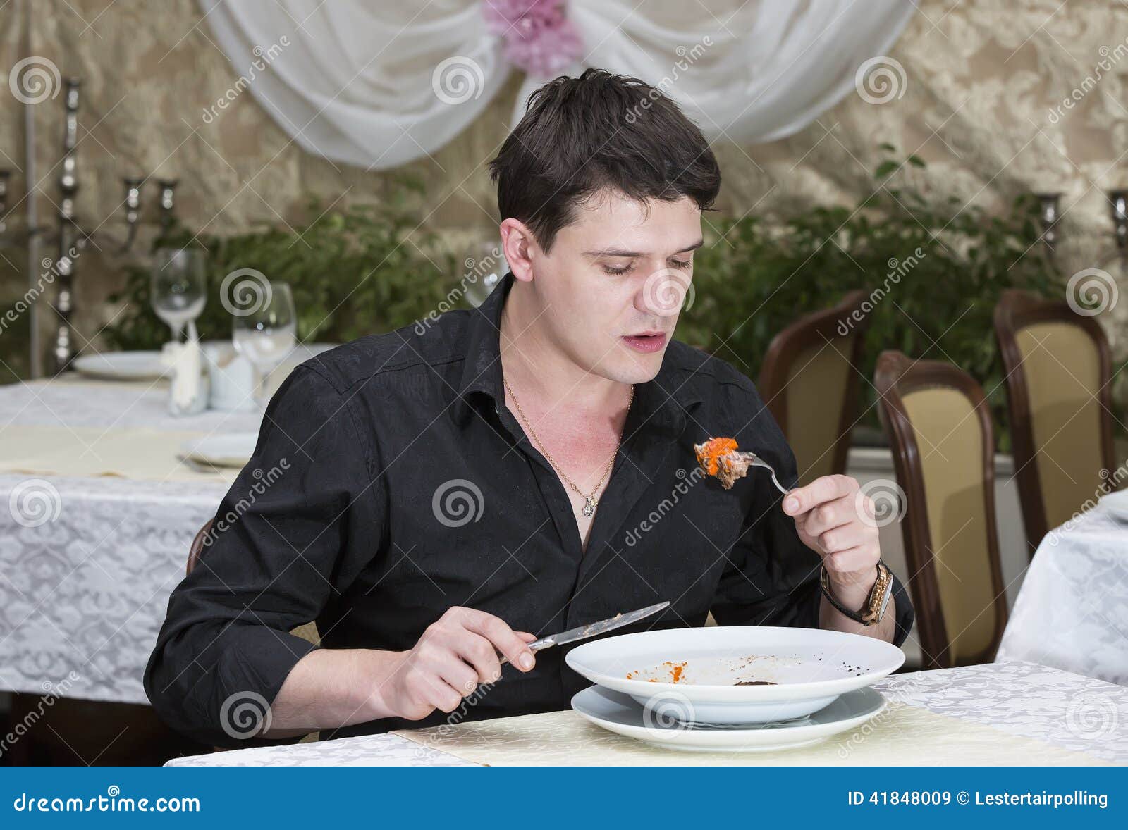 One young man dines stock image. Image of food, luxury - 41848009