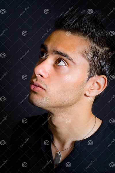 One Young Man Looking Up and Above Him Stock Image - Image of black ...