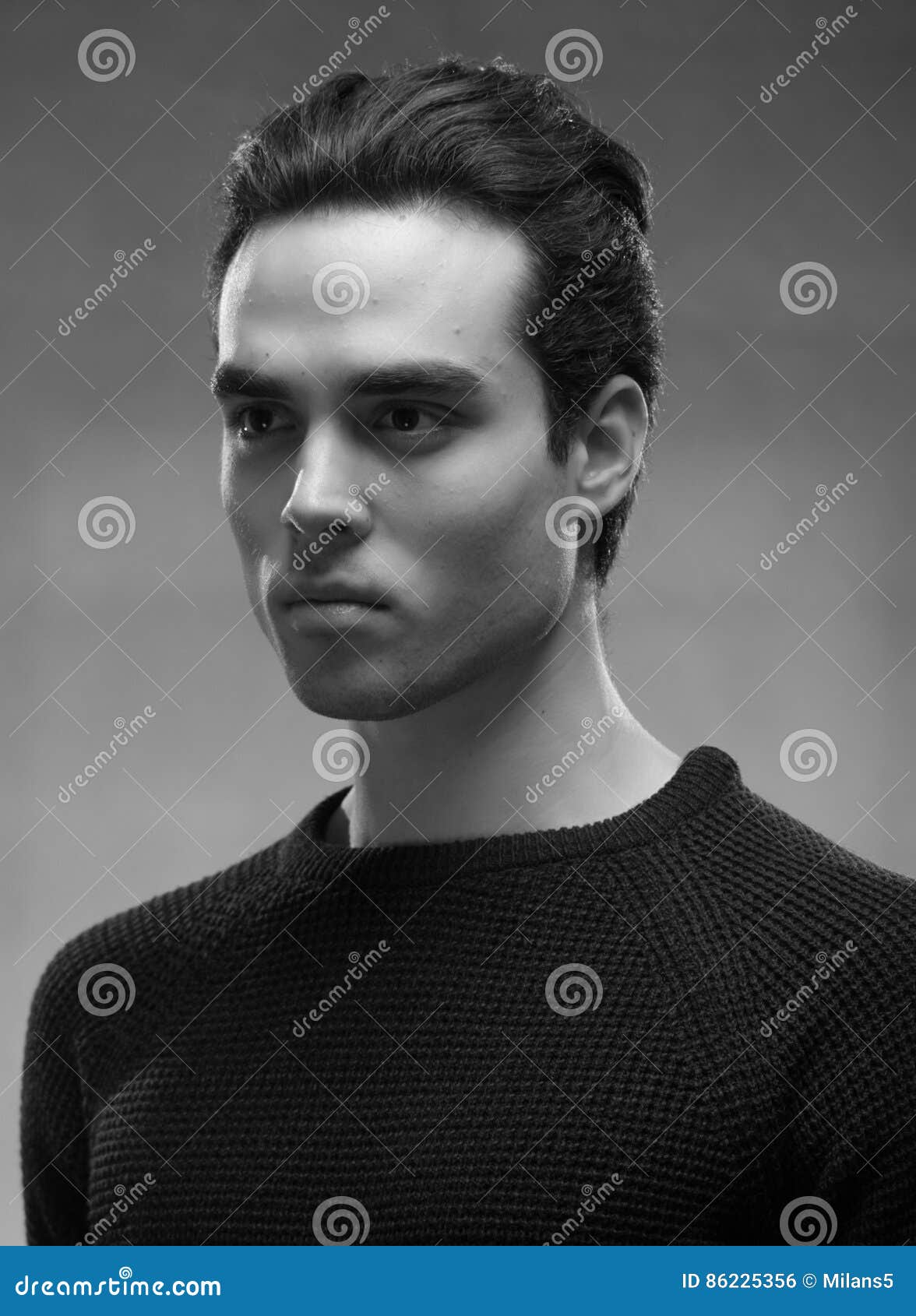 One Young Man Model, Head Face, Black and White Stock Photo - Image of ...