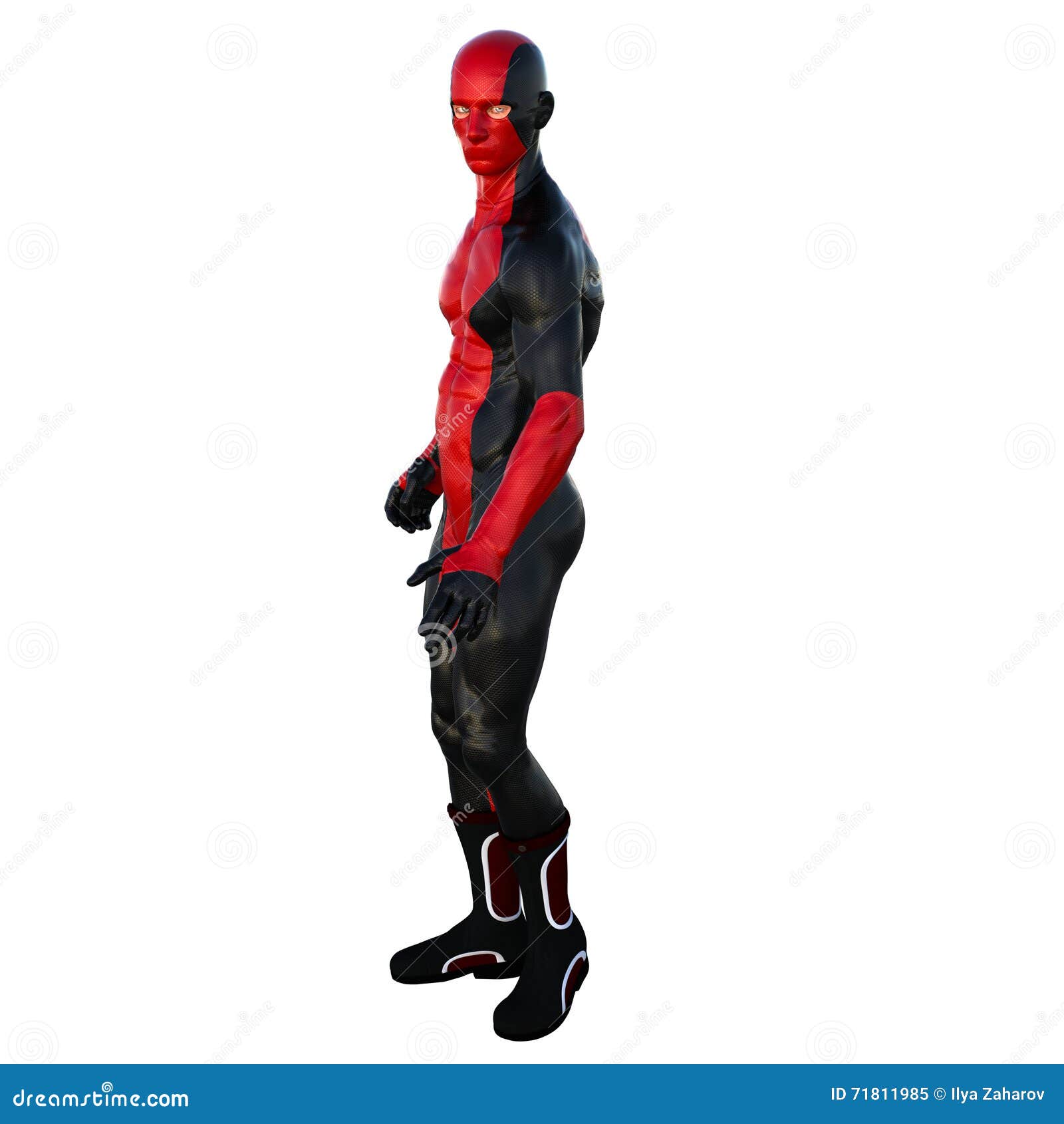 One Young Man with Muscles in a Red Super Suit Stock Illustration ...