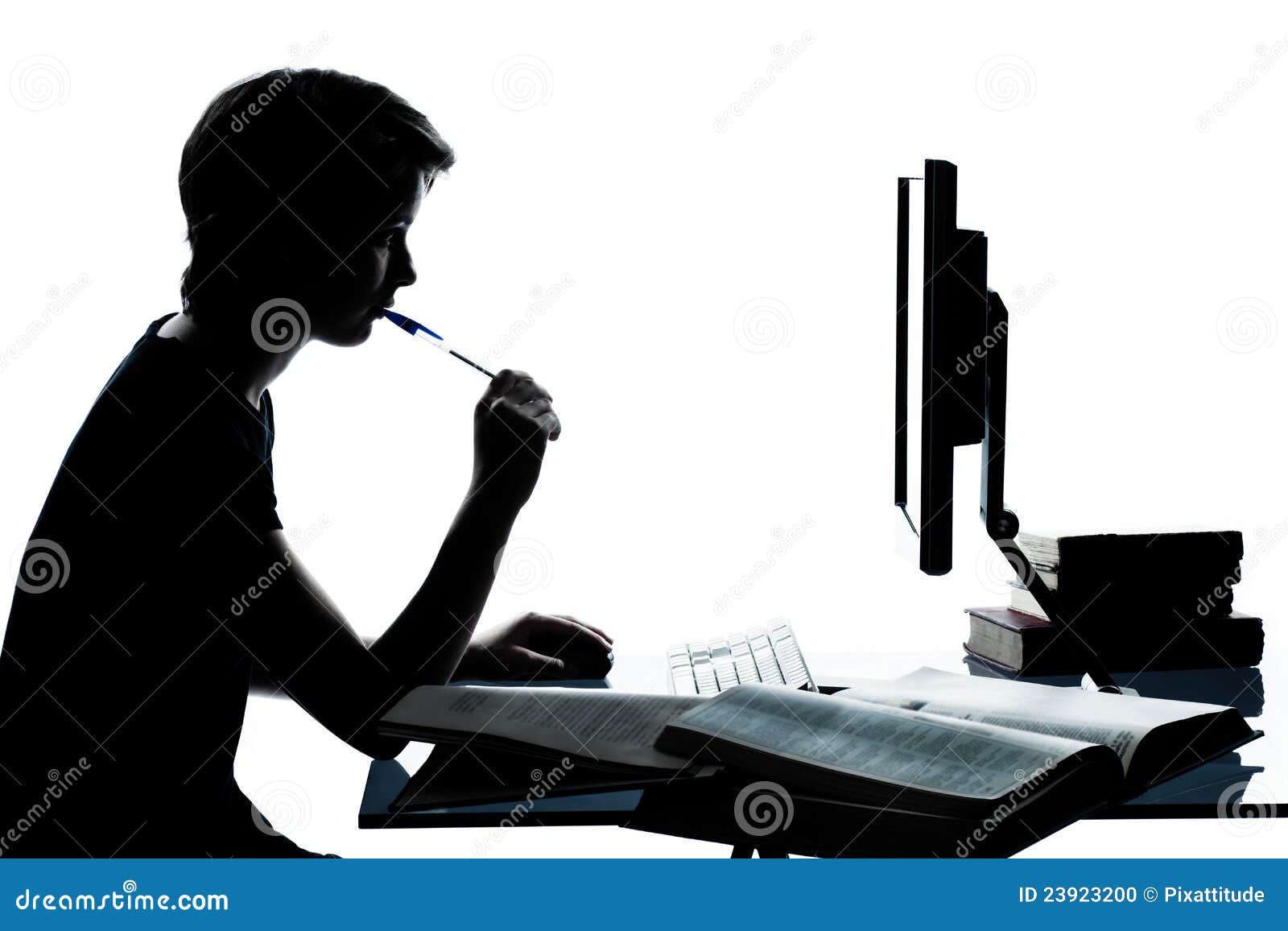 One Young Teenager Boy Girl Studying with Computer Stock Photo - Image ...