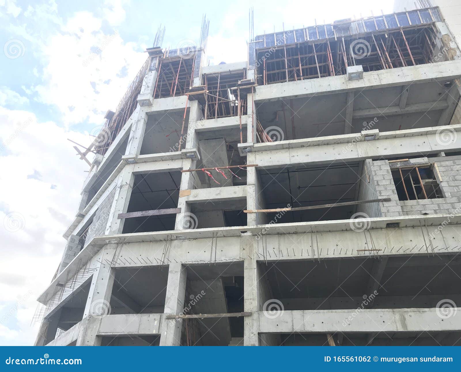 An Ongoing Construction Site Front Elevation View of Skeleton or Framed ...