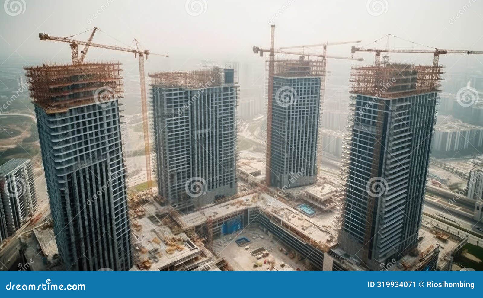 Ongoing Skyscraper Building Complex Construction Project with Tower ...