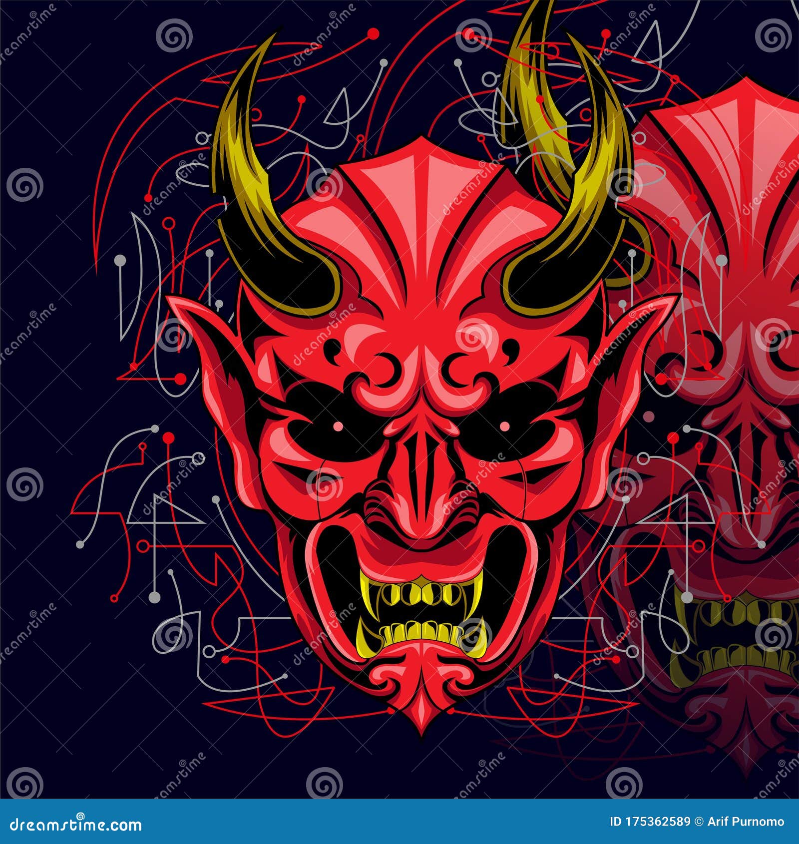 ONI BEAST DESIGN GEOMETRIC RED HELLS Stock Vector - Illustration of ...