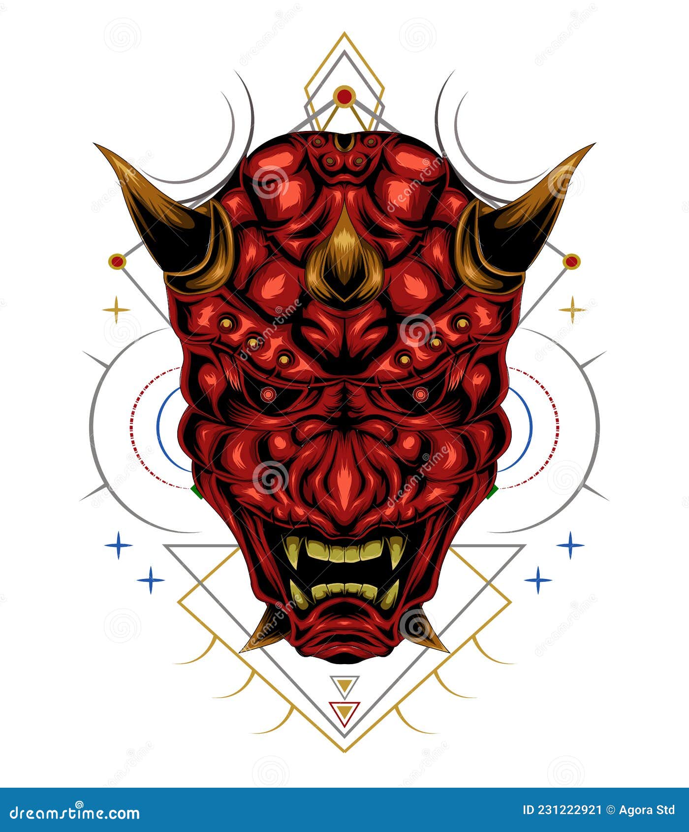 Oni Kabuki Illustration. Red Devil Face Illustration Stock Illustration ...