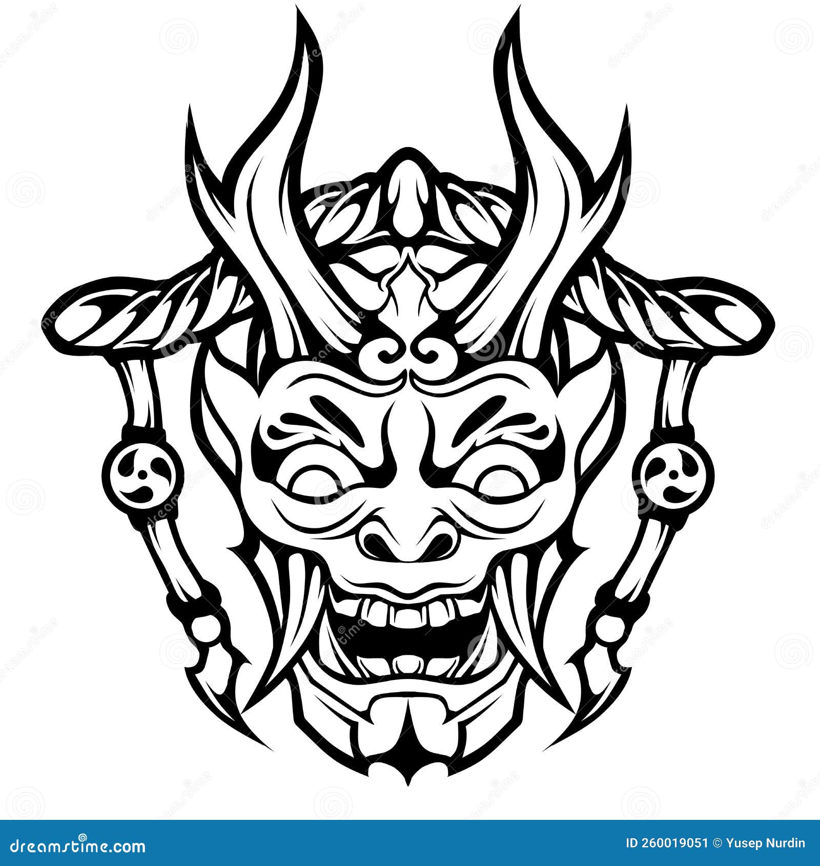 Oni Mask Design Illustration, Cool Mask Oni Tattoo Stock Illustration ...