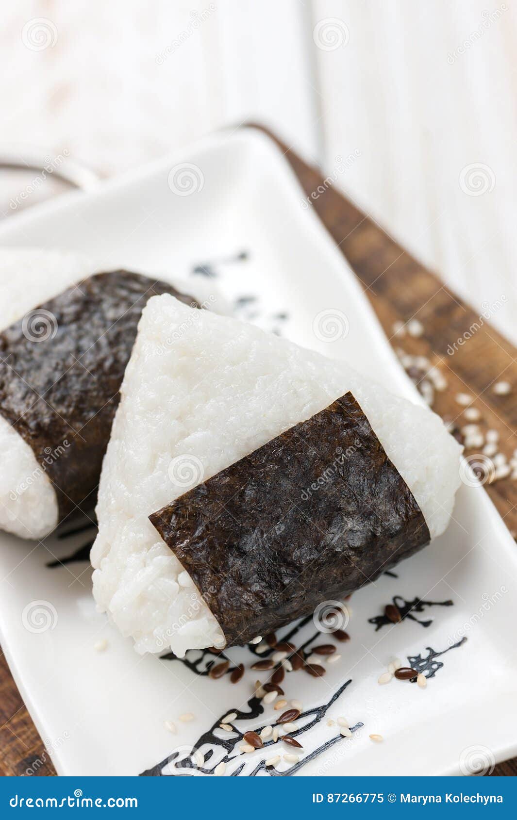 Onigiri. Rice Triangle with Nori Seaweed. Stock Image - Image of ...