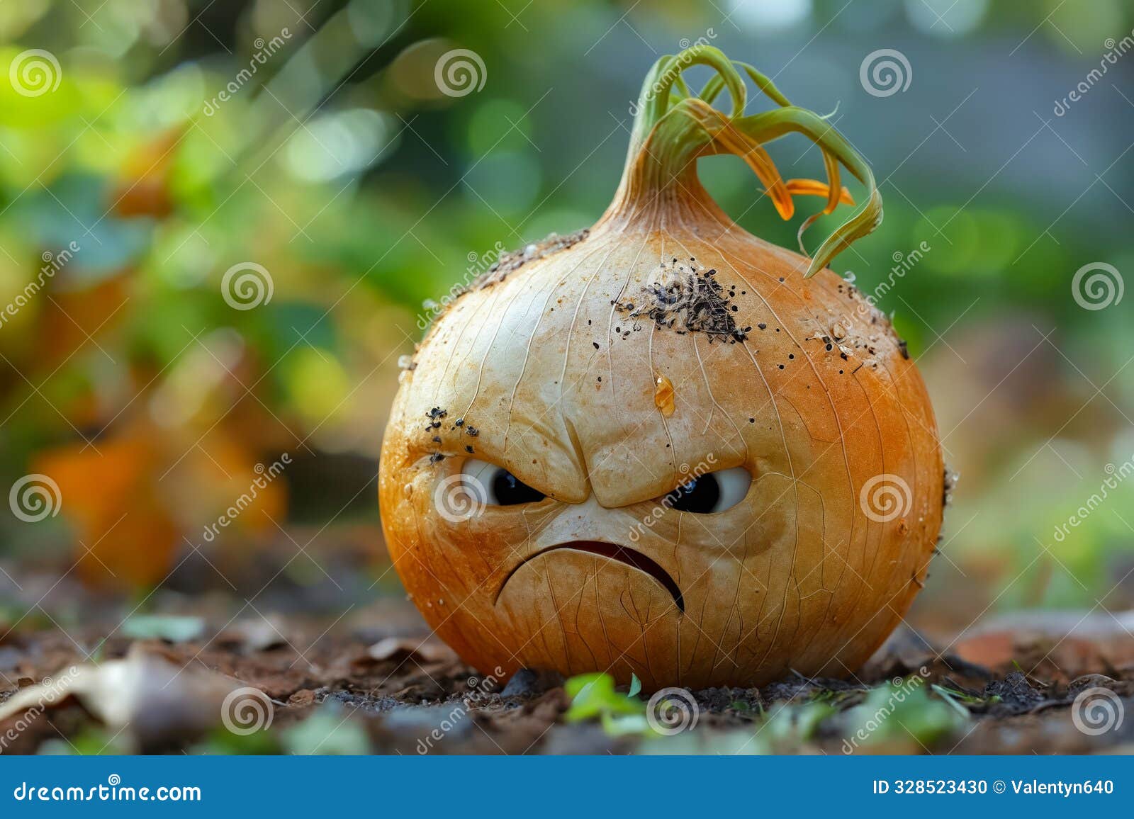 A Onion with an Angry Face on it Sitting in the Dirt. Generative AI ...