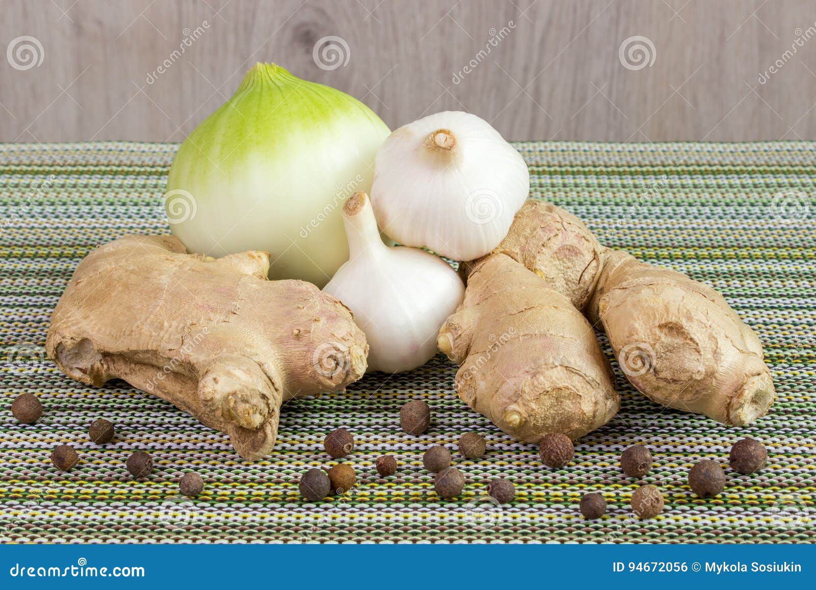 Onion, Garlic Bulb and Ginger Stock Photo - Image of condiment, root ...