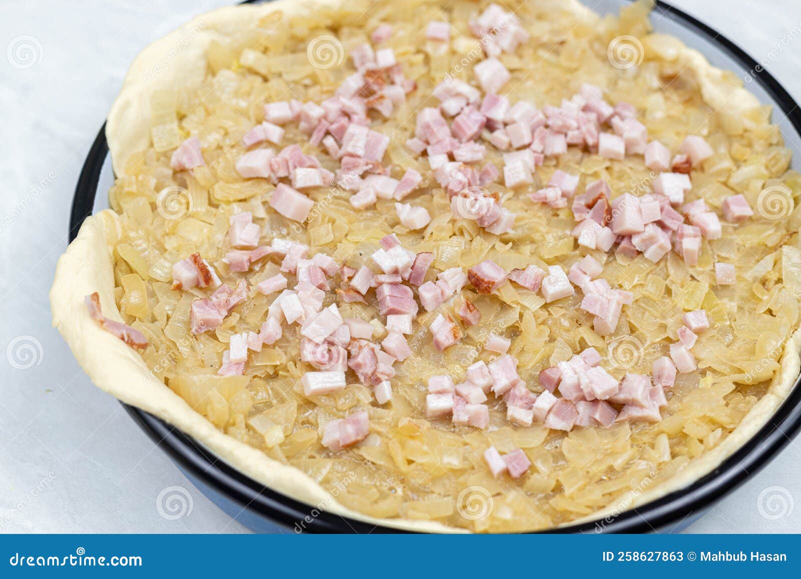 Onion Pie with Sliced Bacon Ready for Baking Stock Image - Image of ...