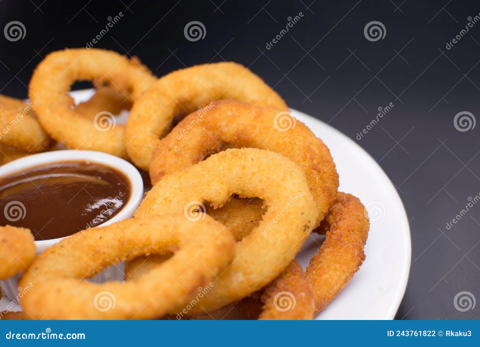 Onion Rings with Barbecue Sauce Close Stock Photo - Image of fried ...