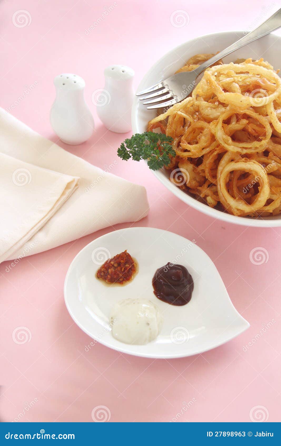 Onion Rings and Condiments stock image. Image of crispy - 27898963