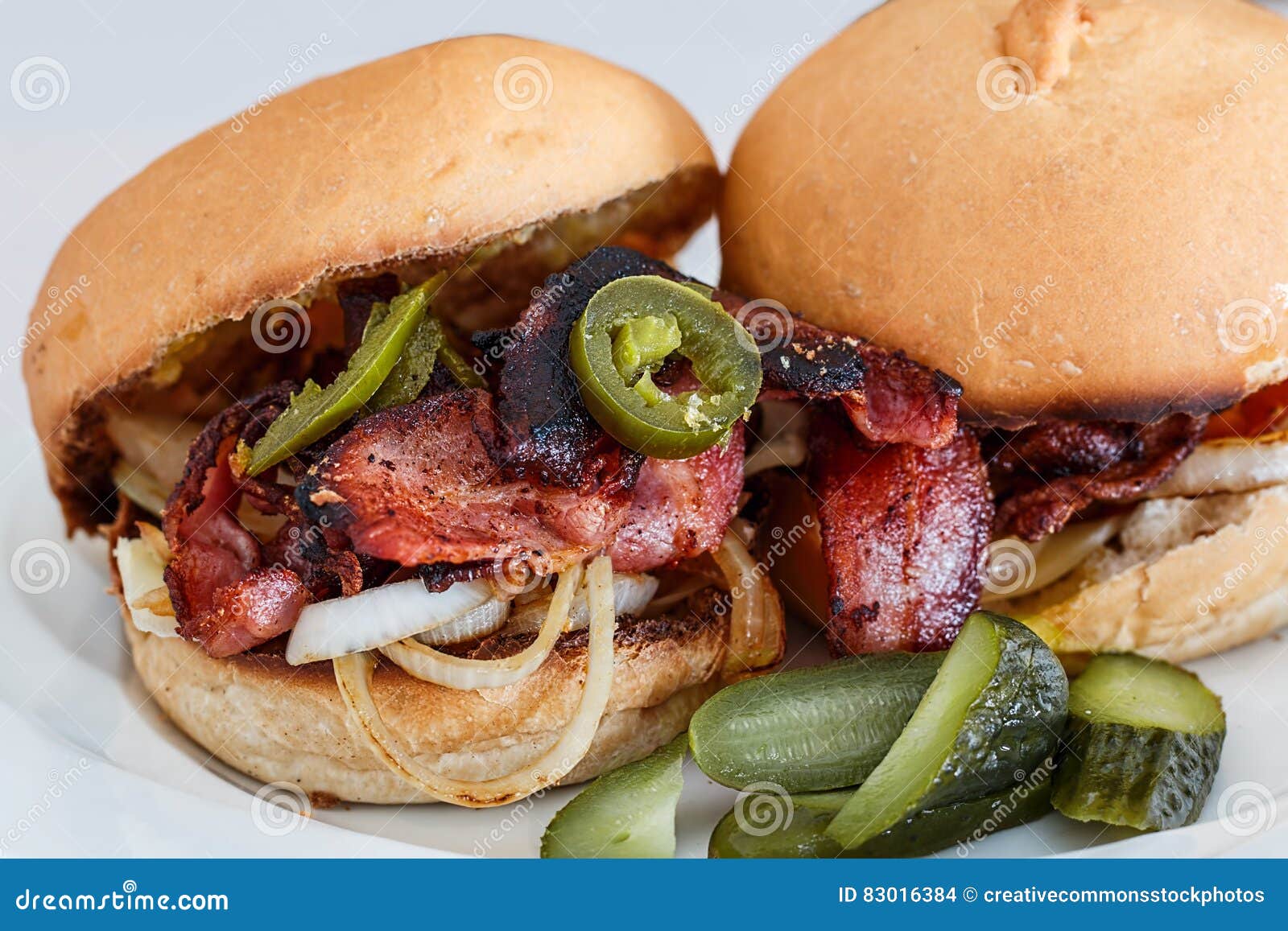 Onion Rings Roasted Meat Burger Picture. Image: 83016384