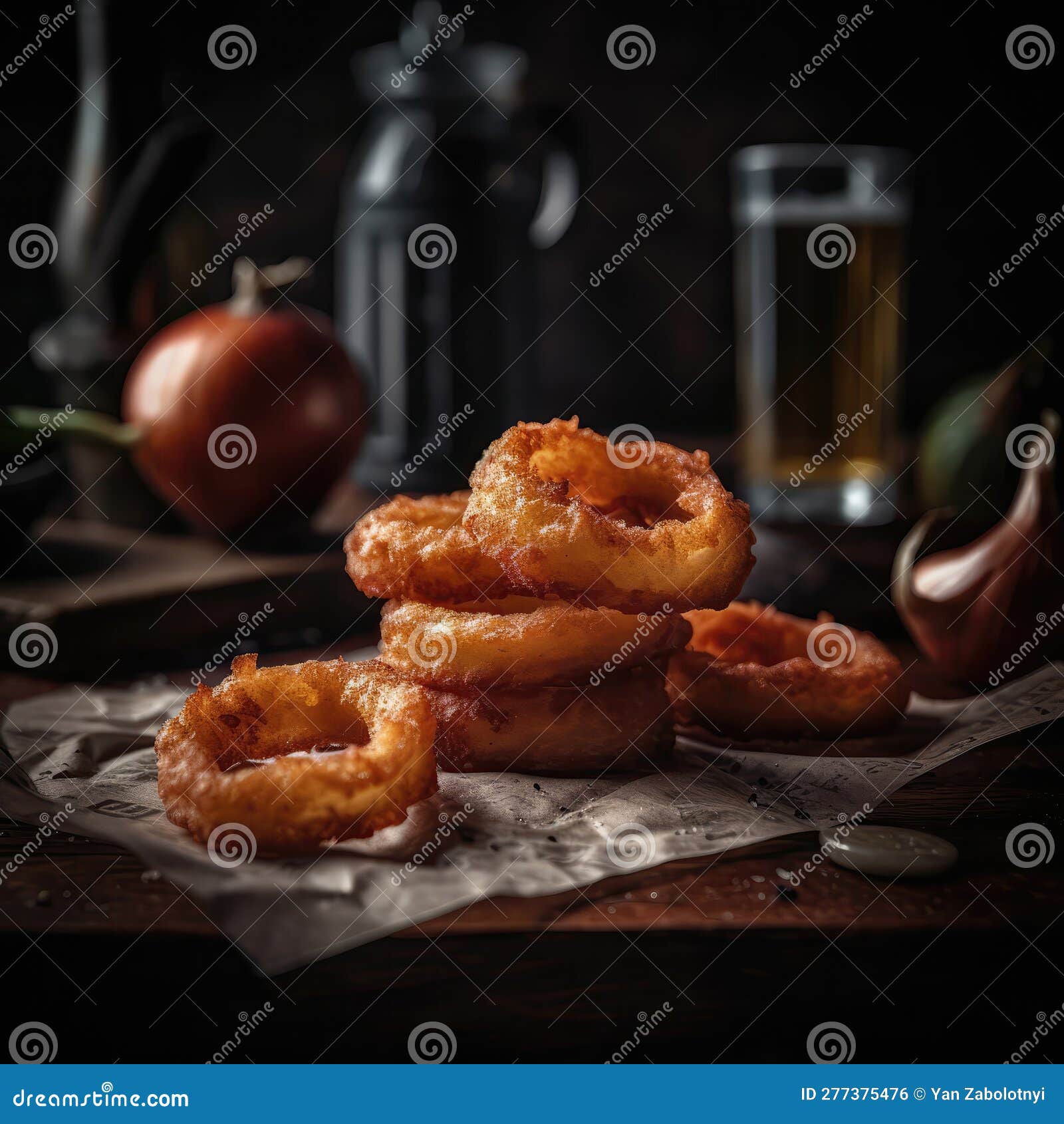 Onion Rings on Stone in Rustic Pub. Generative AI Stock Illustration ...