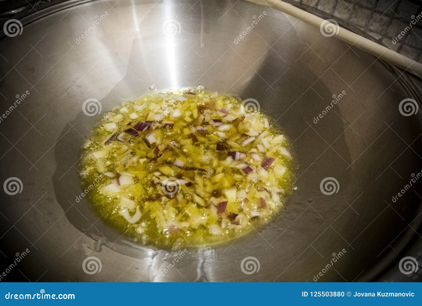 Onion Sizzling in a Pan stock photo. Image of lunch - 125503880