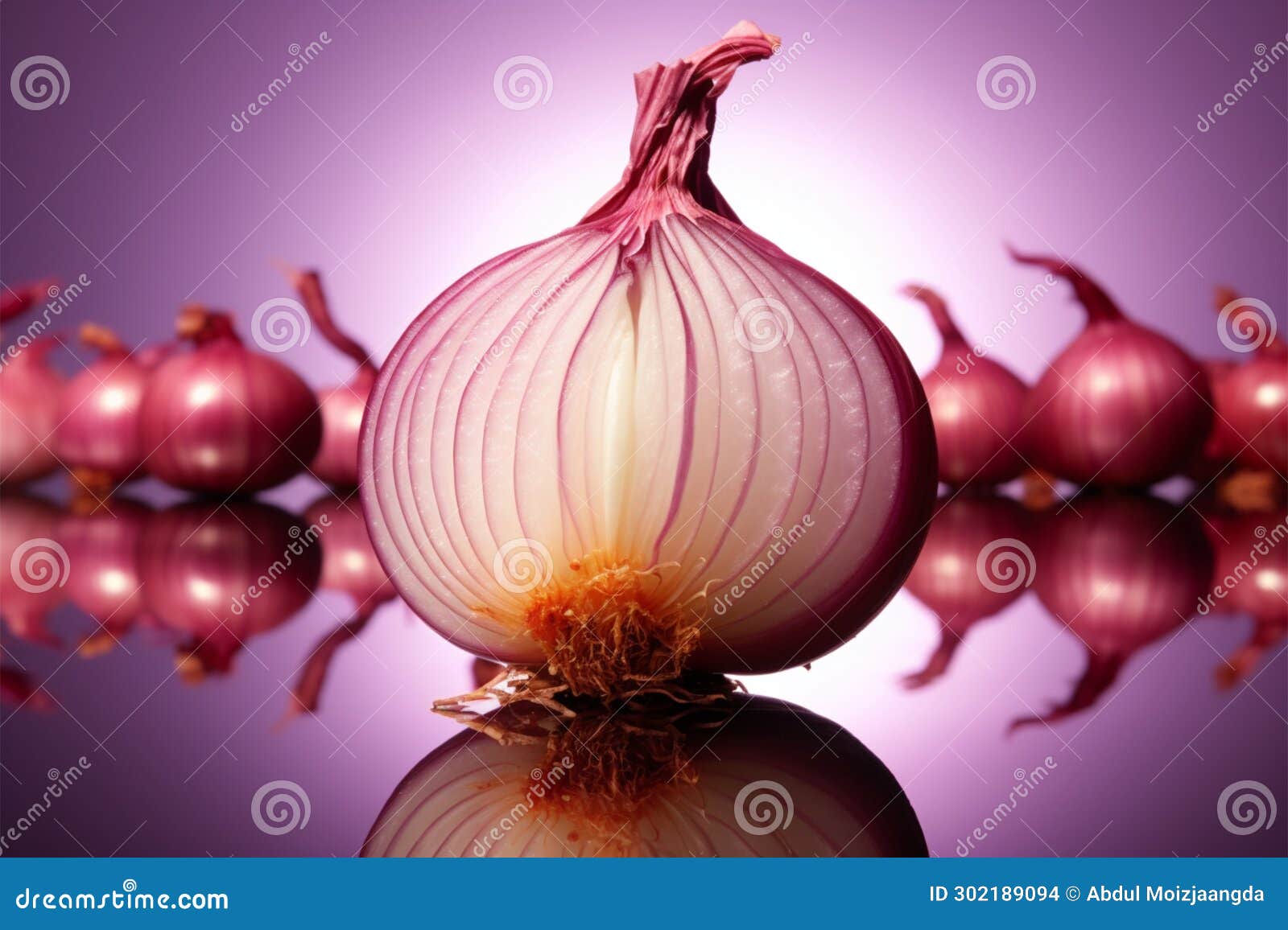 Onion Slice Layers on Reflective Backdrop Create a Visually Vibrant ...