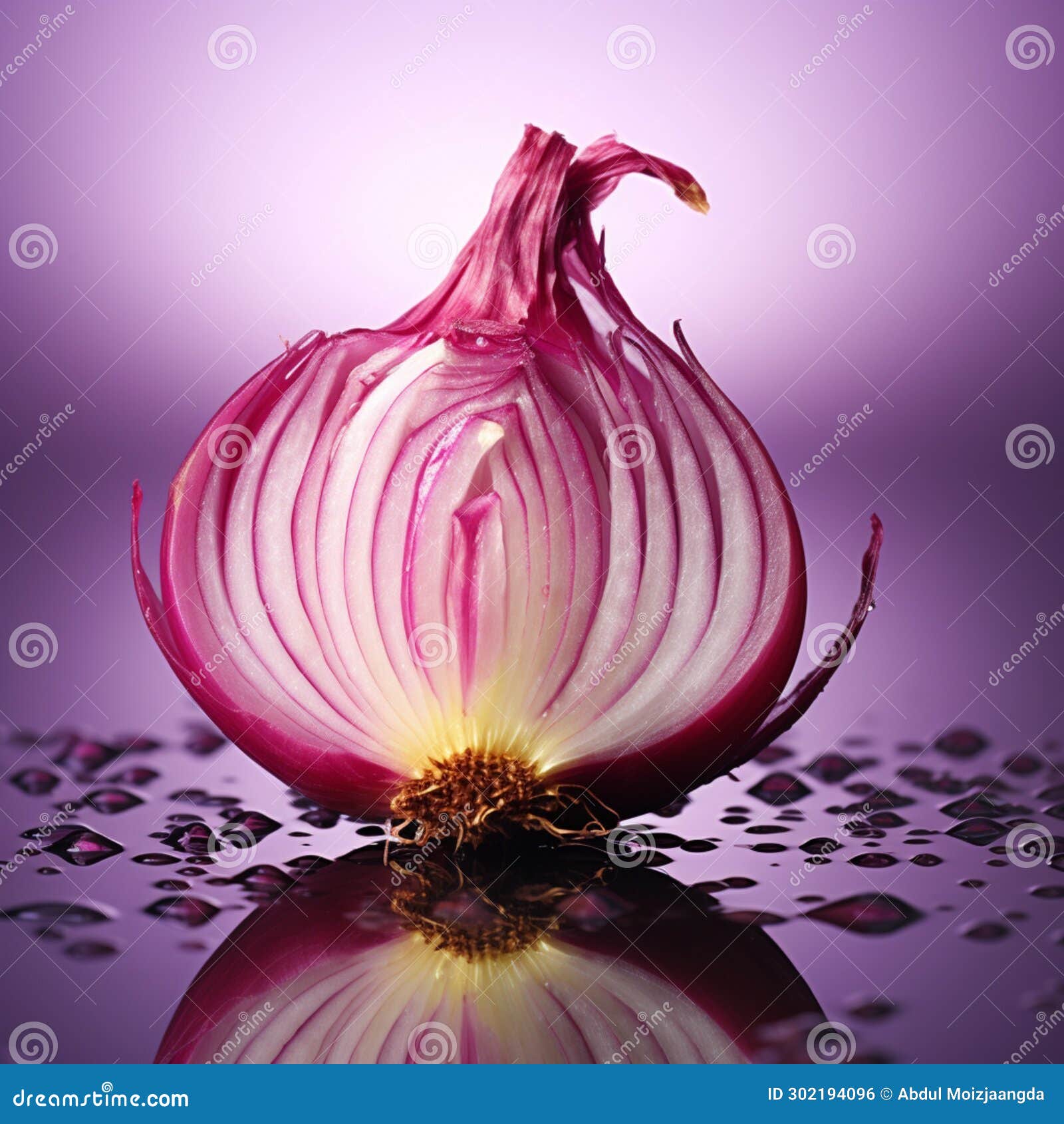 Onion Slice Layers on Reflective Backdrop Create a Visually Vibrant ...