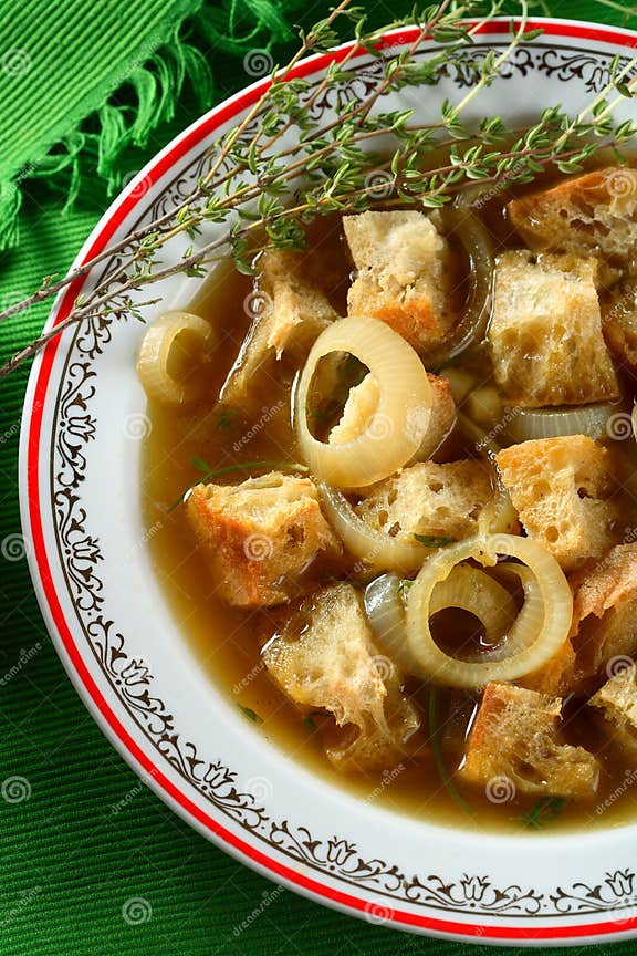 Onion soup with bread stock image. Image of plate, croatia - 2129517