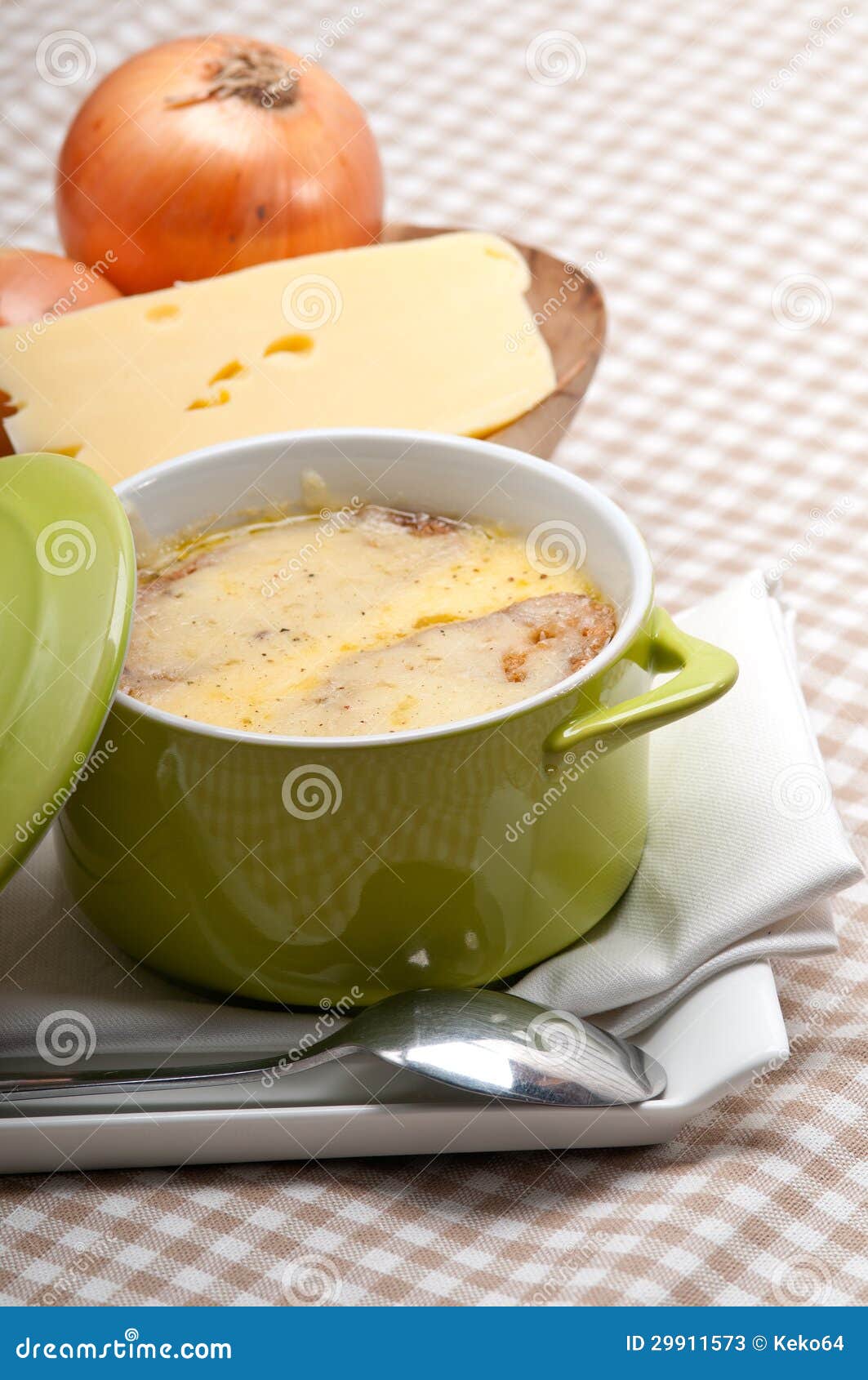 Onion Soup with Melted Cheese and Bread on Top Stock Image - Image of ...