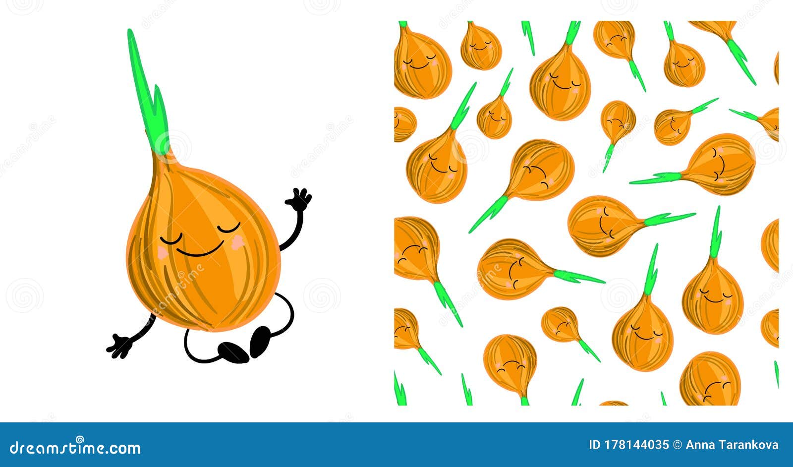 Onion Vegetable Character Cute. Seamless Vegetable Pattern with Onions ...