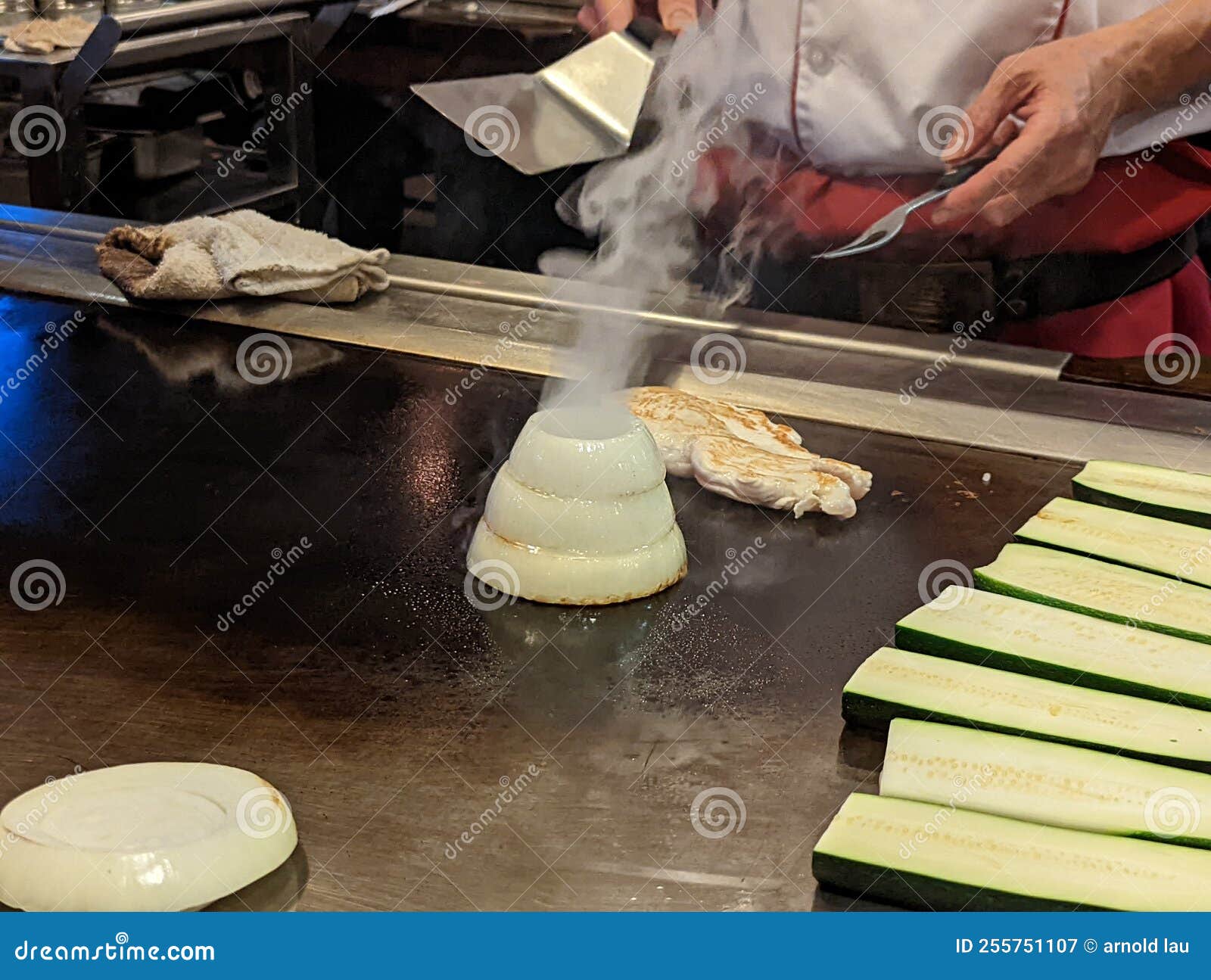 Onion Volcano Japanese Hibachi Flame Stock Image - Image of clothing ...