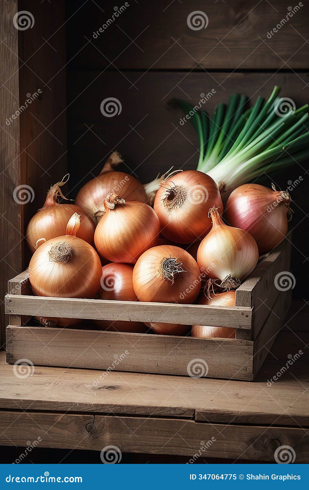 Onions in a Box on a Wooden Shelf Stock Image - Image of group, natural ...