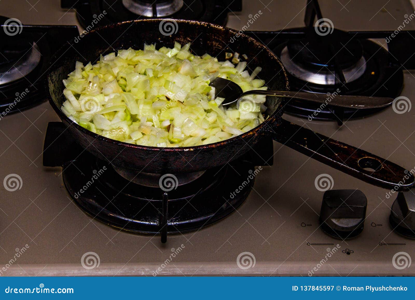 Golden Onions Fried in a Pan Stock Image - Image of food, fried: 137845597