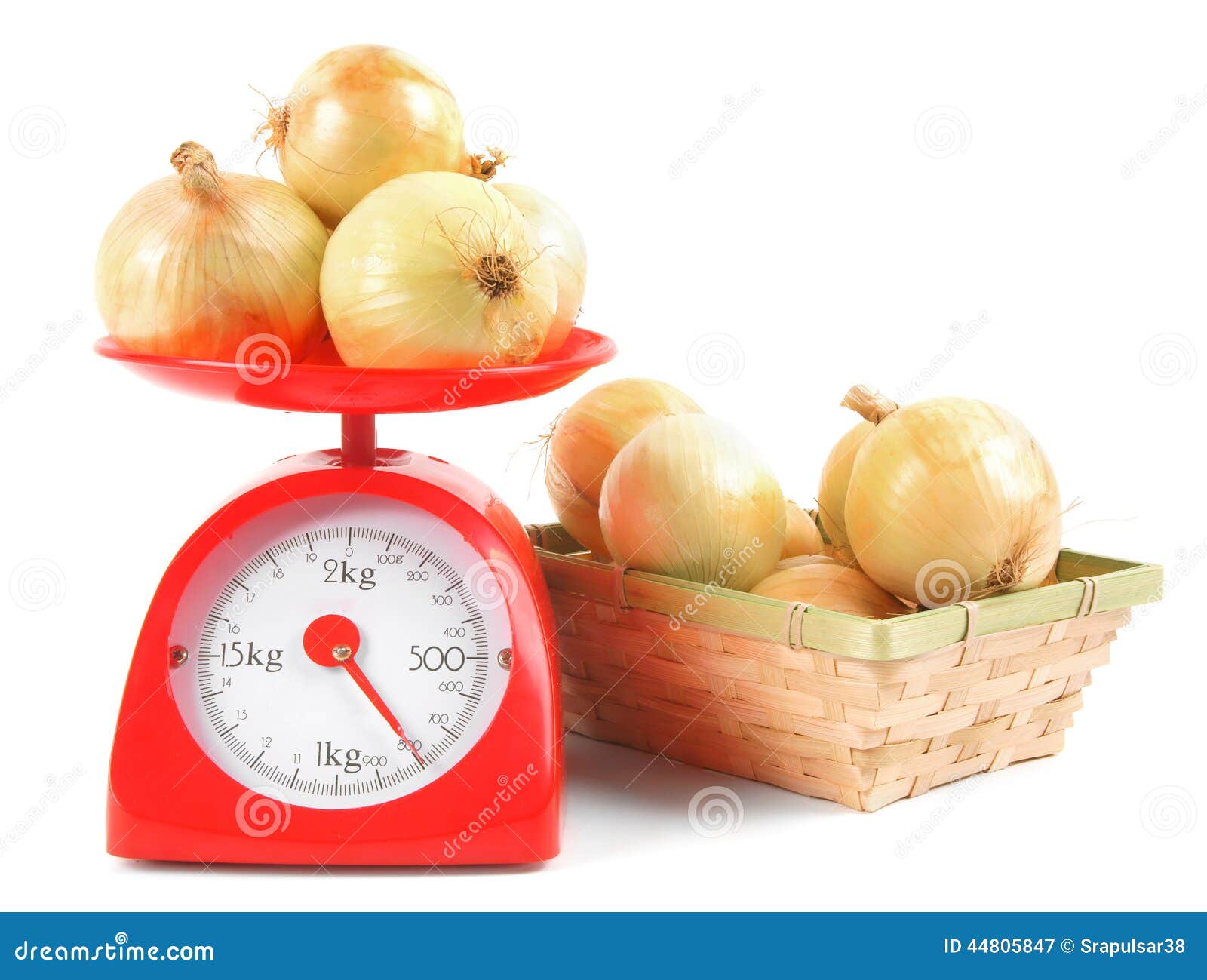 Onions on Scales and in a Basket Stock Image - Image of measure ...