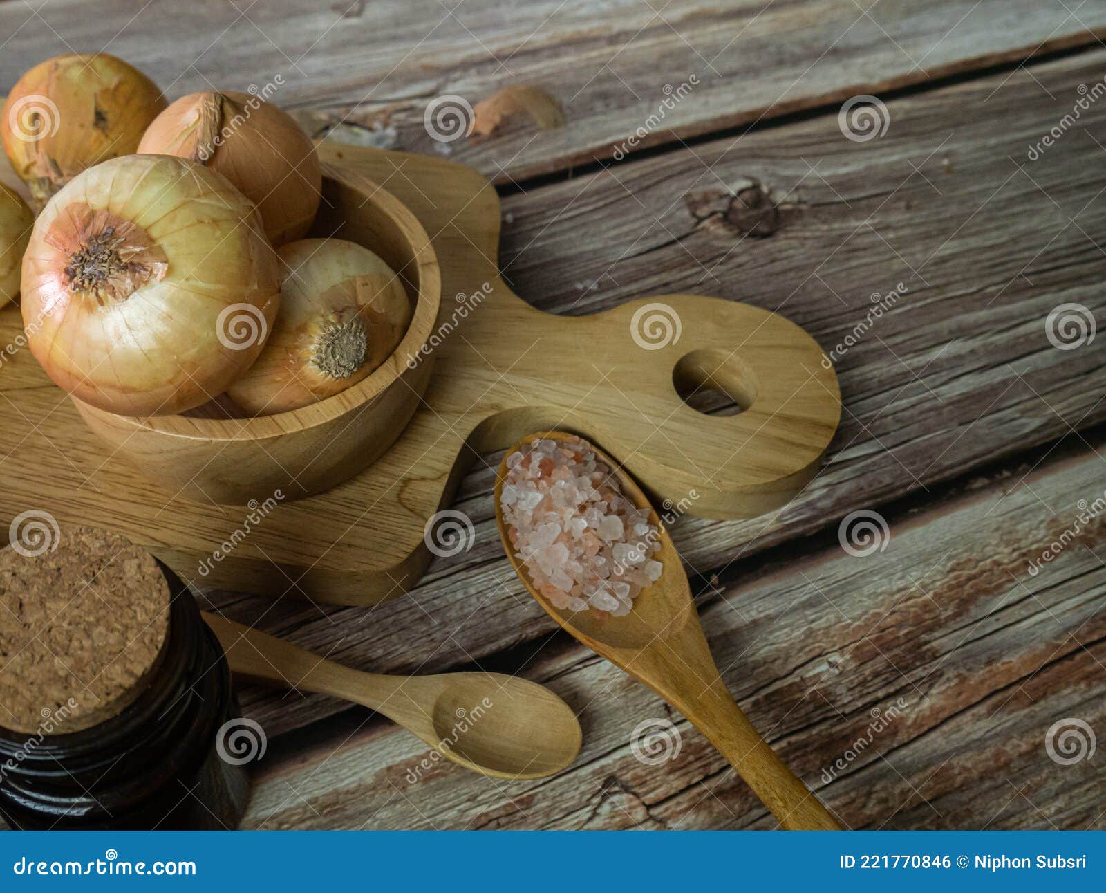 The Onions on Wood Table for Food or Cooking Concept Stock Photo ...