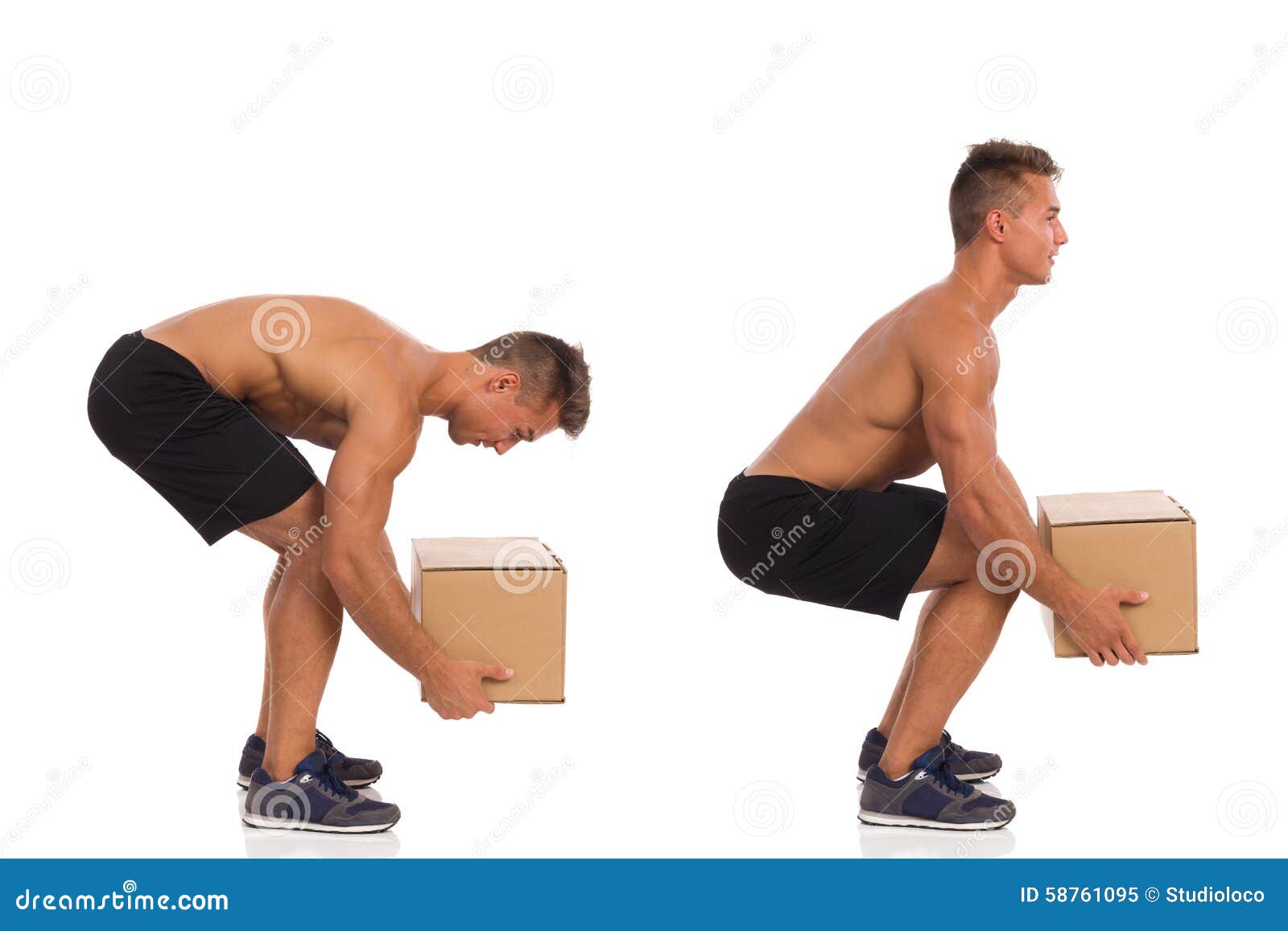 Onjuiste En Correcte Houding Terwijl Het Opheffen Van Gewicht Stock ...