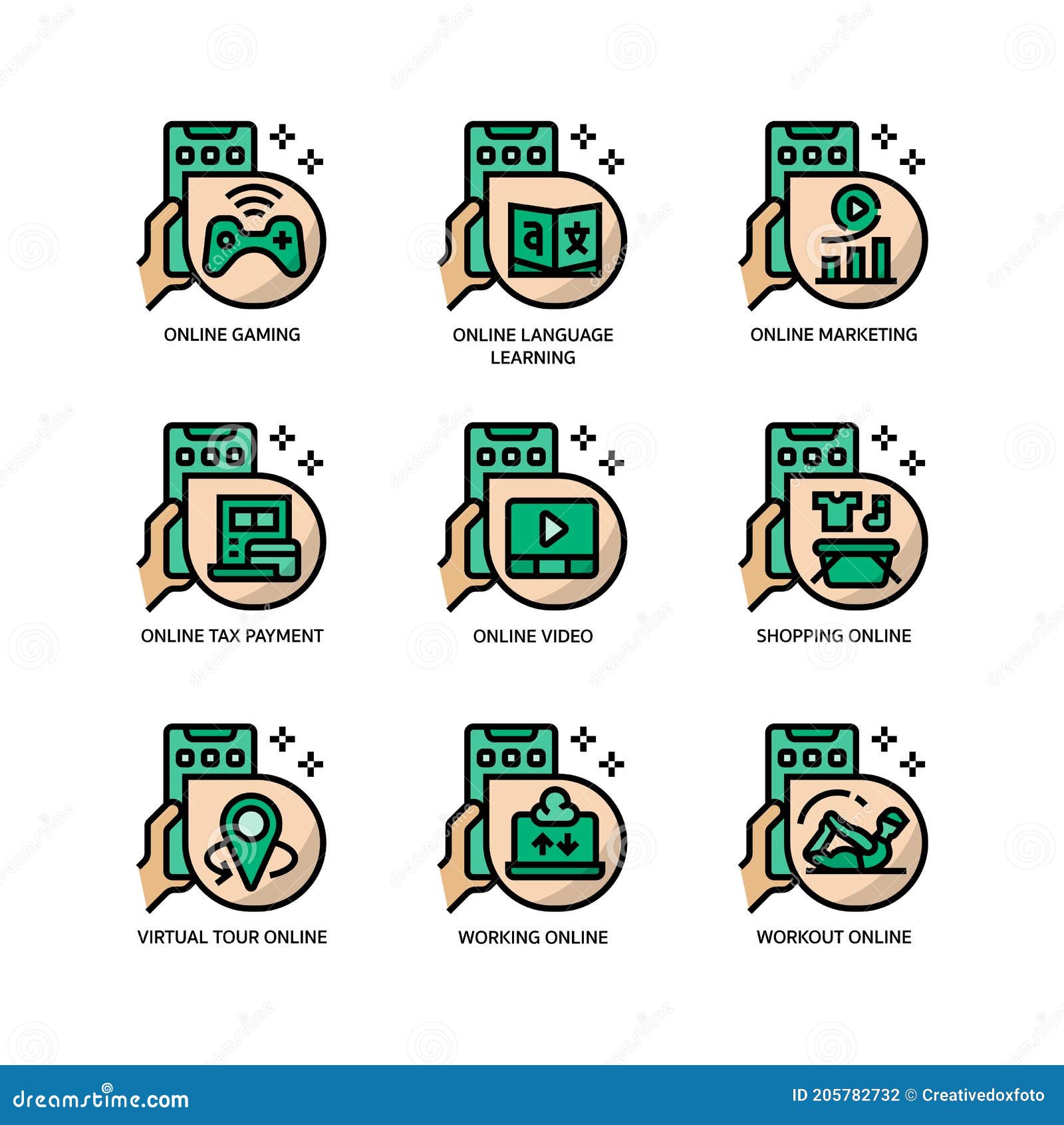 Online Activities Icons Set Stock Vector - Illustration of mobile ...